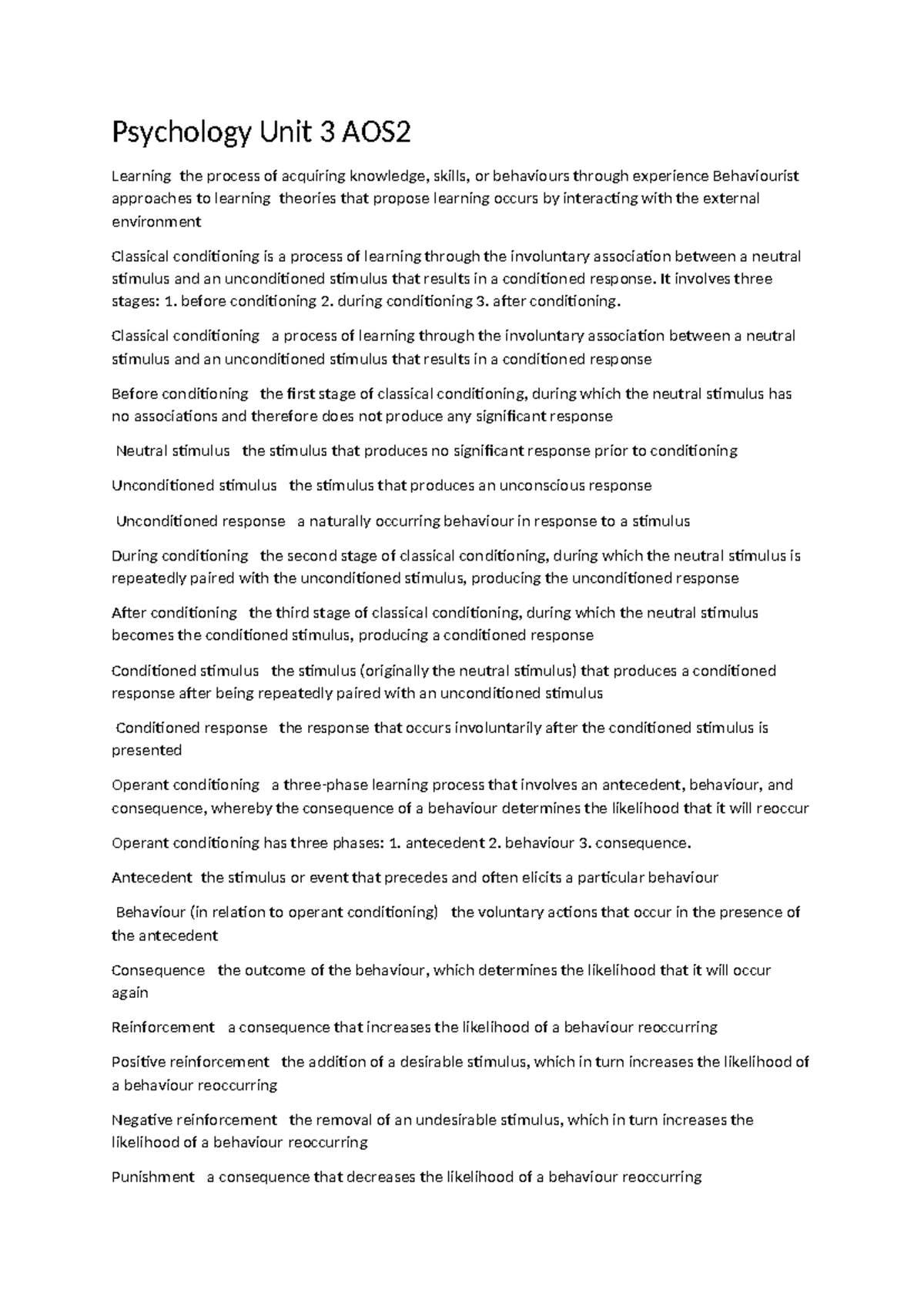 Psychology Unit 3 AOS2 - unit 3 aos2 - Psychology Unit 3 AOS Learning ...