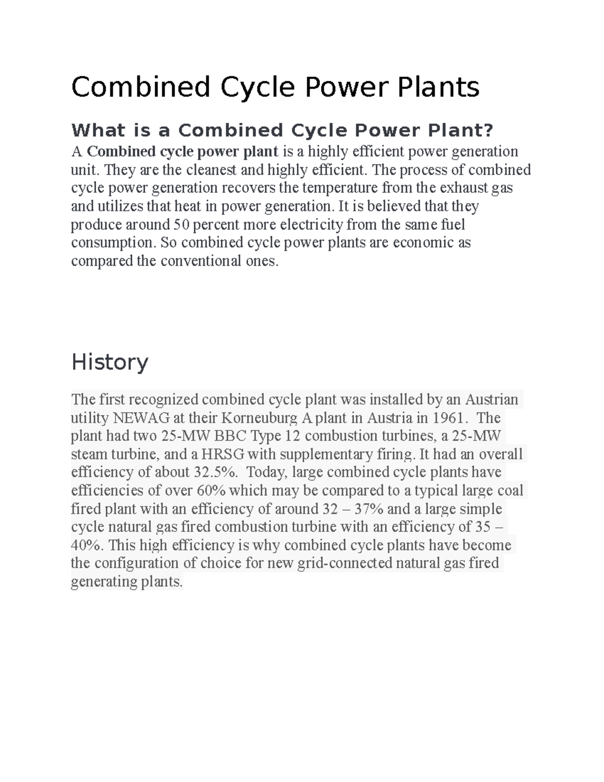 Thermodynamics project - Combined Cycle Power Plants What is a Combined ...