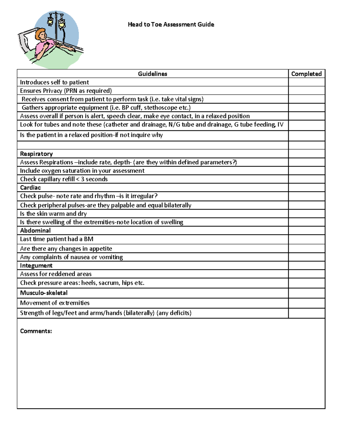 Head to Toe Assessment Guide - Head to Toe Assessment Guide Guidelines ...