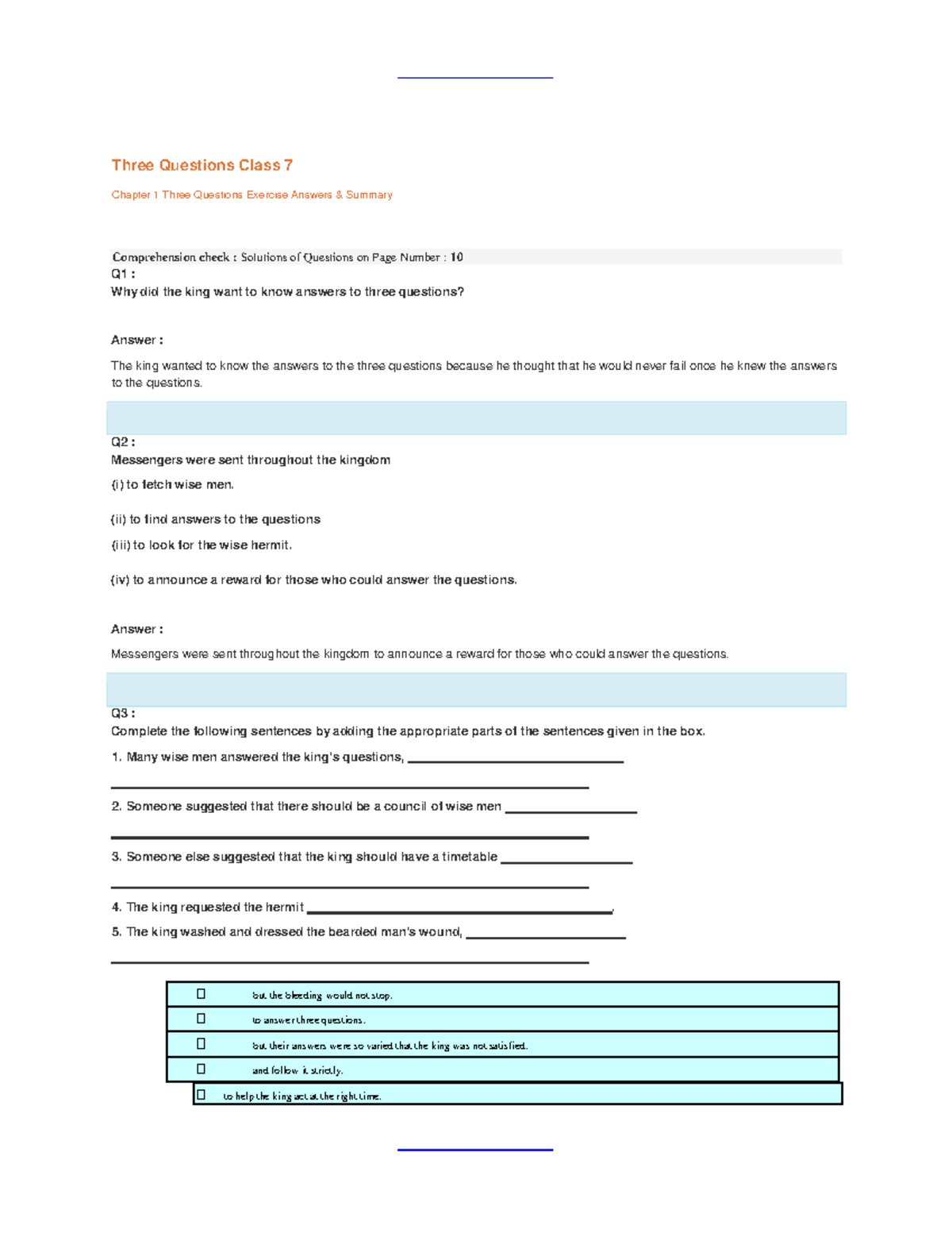 Ncert Solutions for Class 7 English Honeycomb Chapter 1 - Three ...
