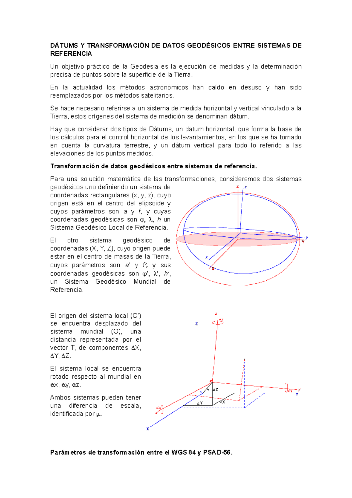 Geodesia clase 7 Transformación de datos geodésicos entre sistemas de referencia - DÁTUMS Y ...