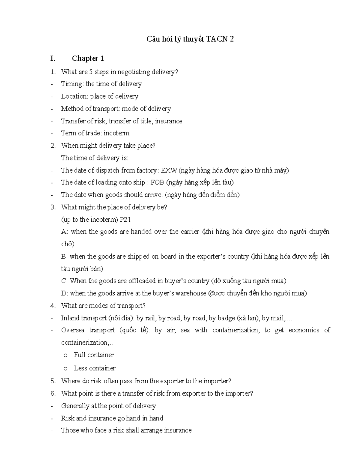 Câu hỏi lý thuyết TACN 2 - TACN - Câu h i lý thuy t TACN 2ỏ ế I ...