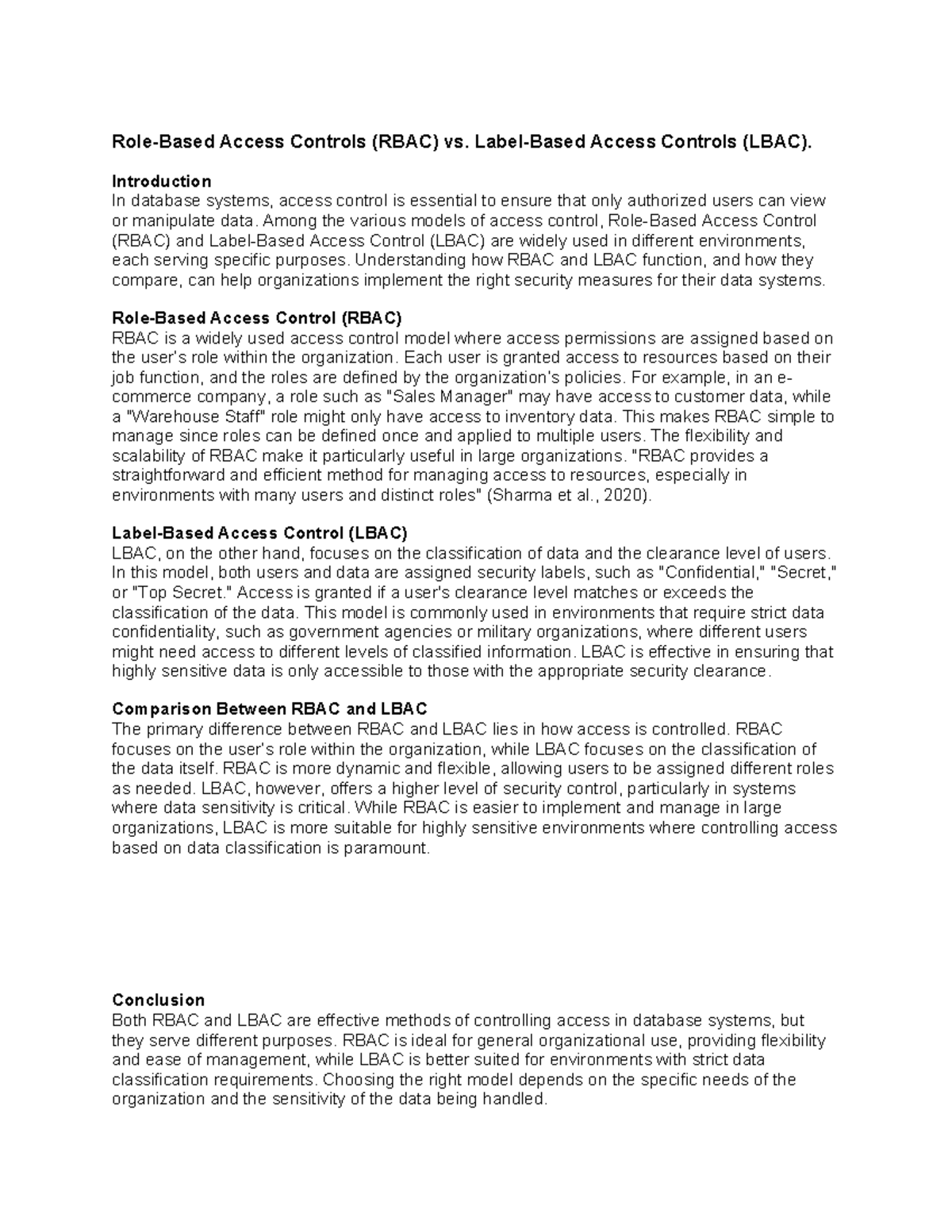 Written Assignment Unit 4 Cs 3306 Databases 2 Role Based Access