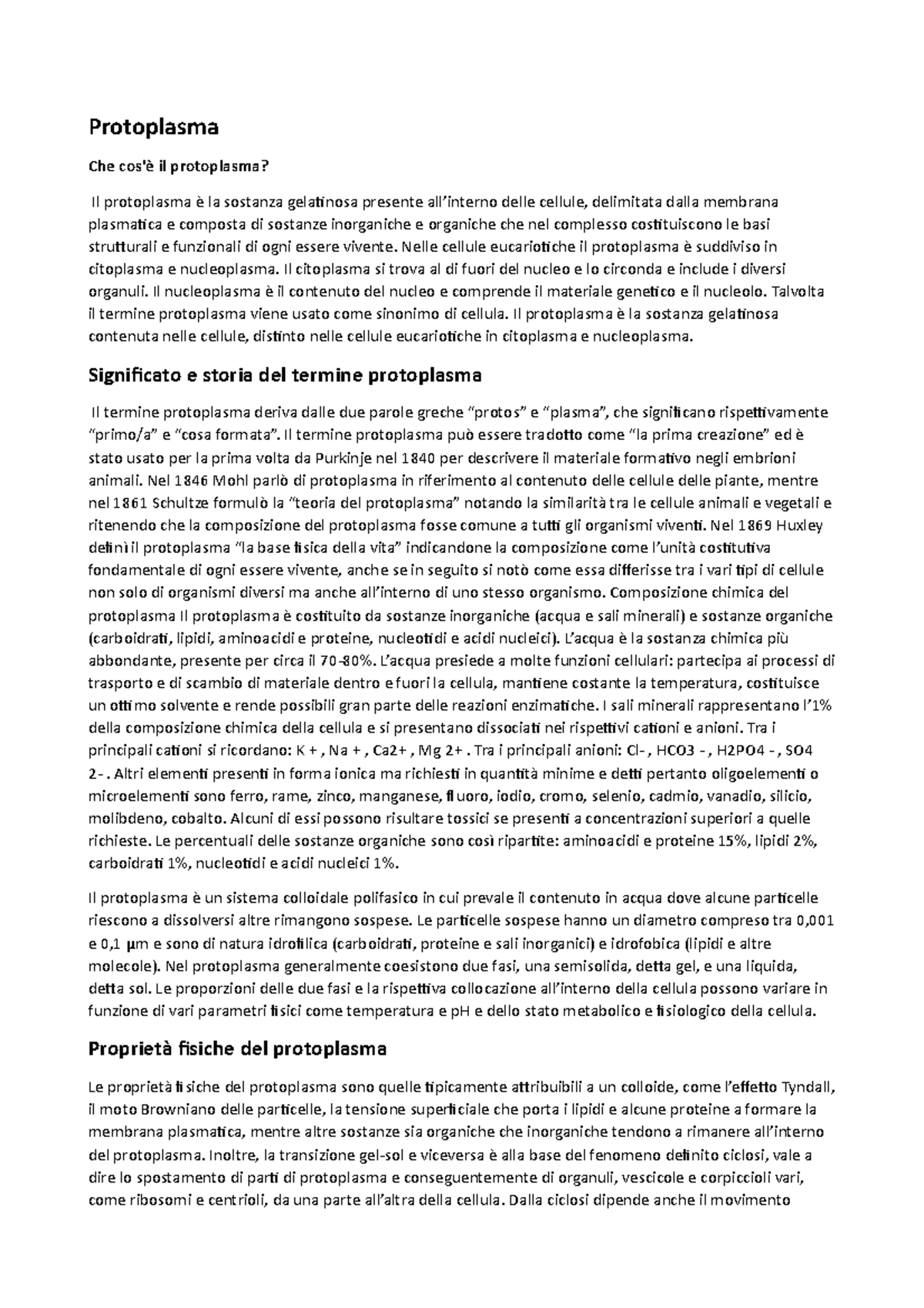 Protoplasma - appunti biologia - Protoplasma Che cos'è il protoplasma ...