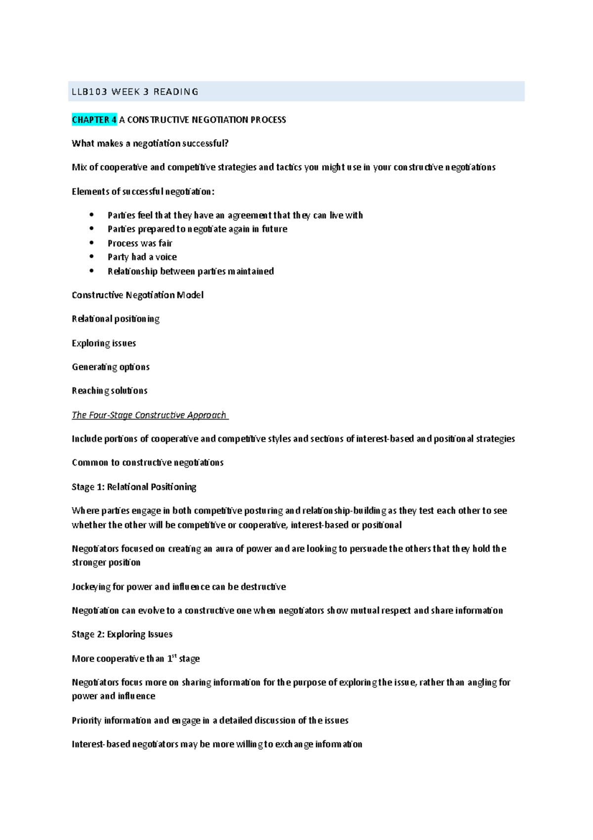 LLB103 W3 Reading - LLB103 WEEK 3 READING CHAPTER 4 A CONSTRUCTIVE ...