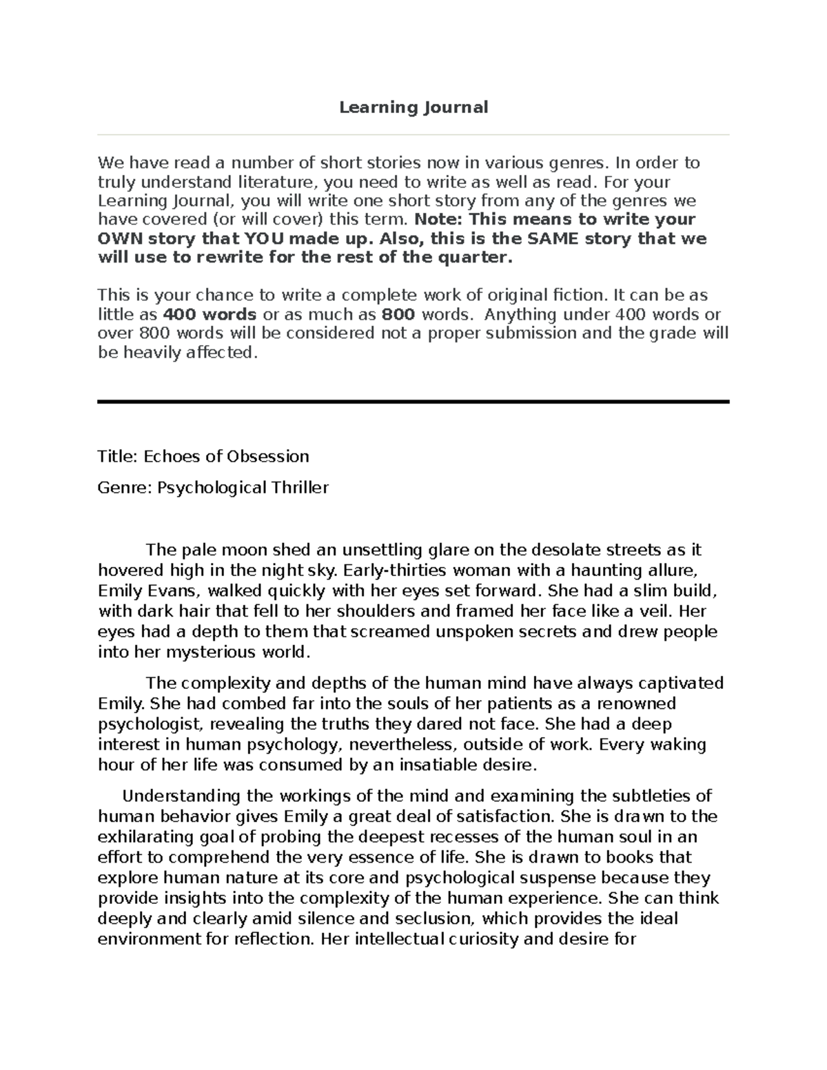 Learning Journal Unit 5: Original Short Story Submission - Learning ...