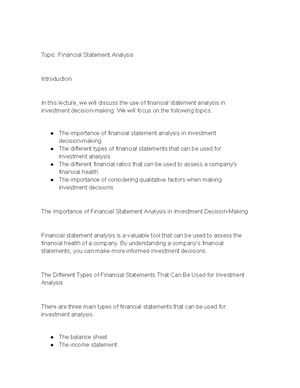 Lecture 30 Principles of Accounting II - Topic: Financial Statement ...