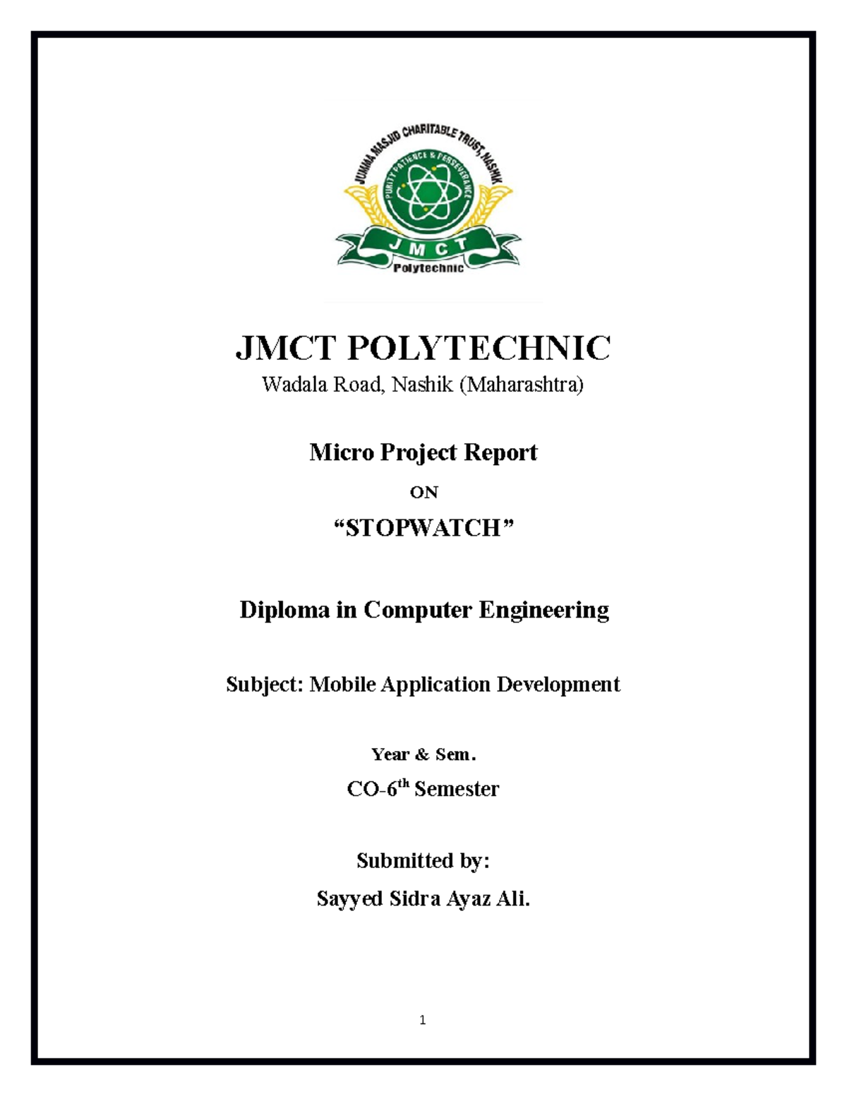 MAD Project - JMCT POLYTECHNIC ####### Wadala Road, Nashik (Maharashtra ...