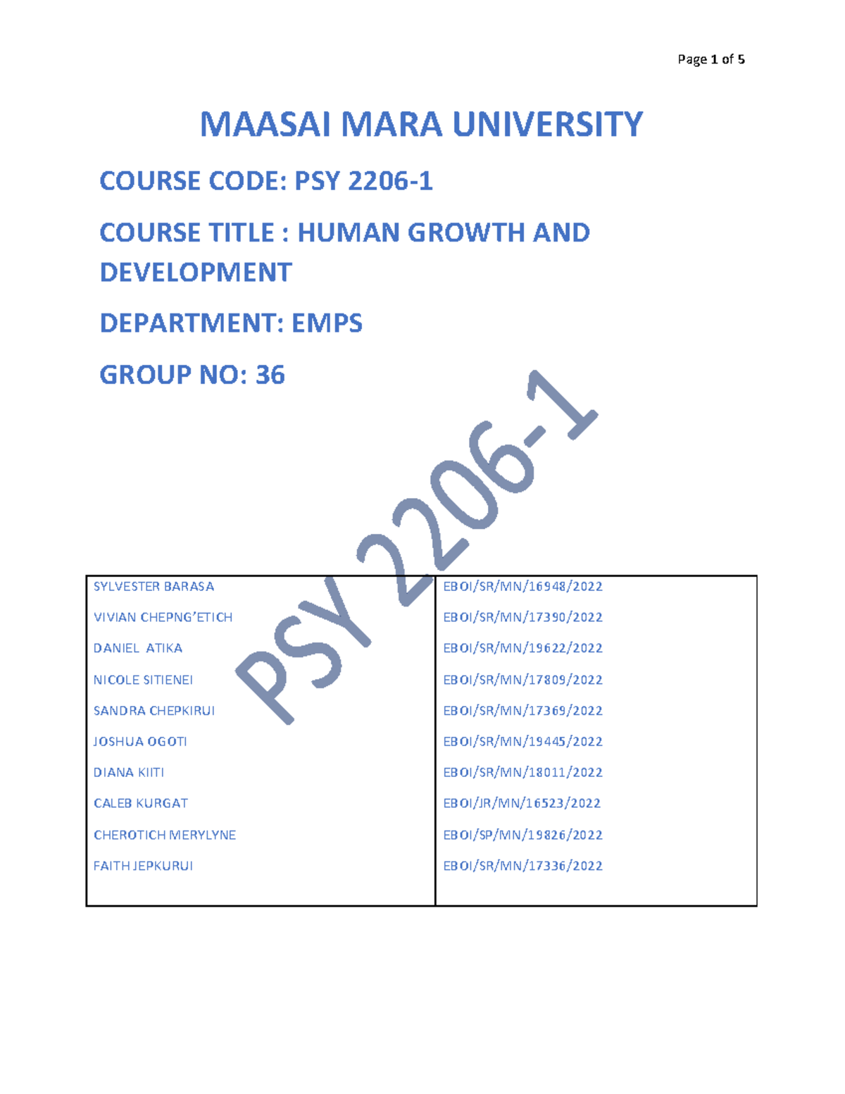 Assignment PSY 2206-1 - use this for research - MAASAI MARA UNIVERSITY COURSE CODE: PSY 2206 ...
