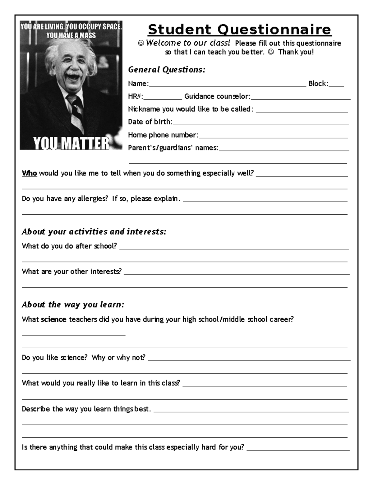 Jayden Conway - First day - Student Questionnaire - Student ...