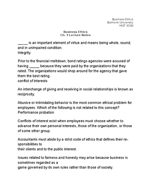 Business Ethics Class Notes - MGT 3230 - Studocu