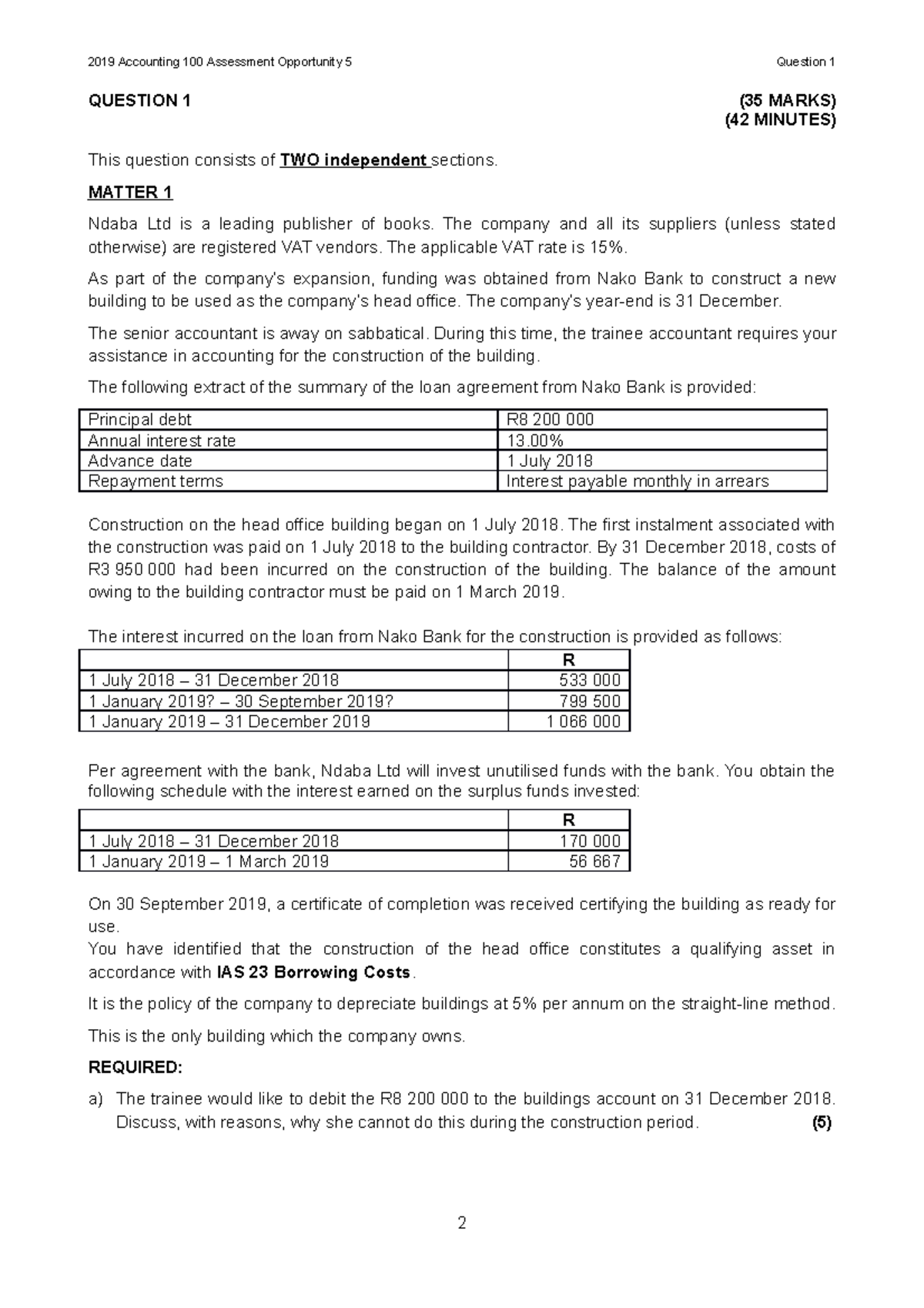 2023 Chapter 16 Practical Class Question - 2019 Accounting 100 Assessment Opportunity 5 Question ...