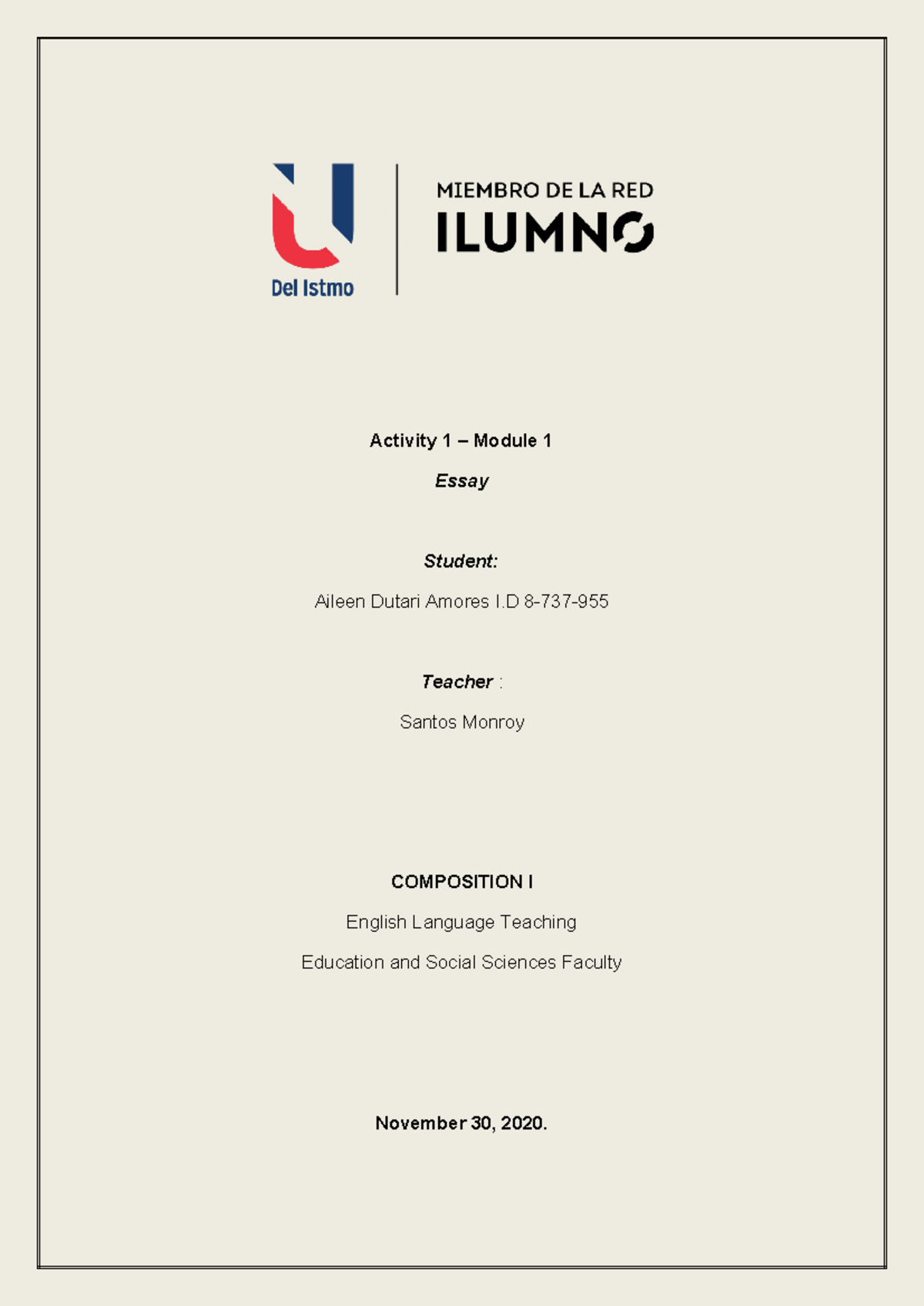 ACT1 W1 - composition I - Activity 1 module 1 - Activity 1 – Module 1 ...