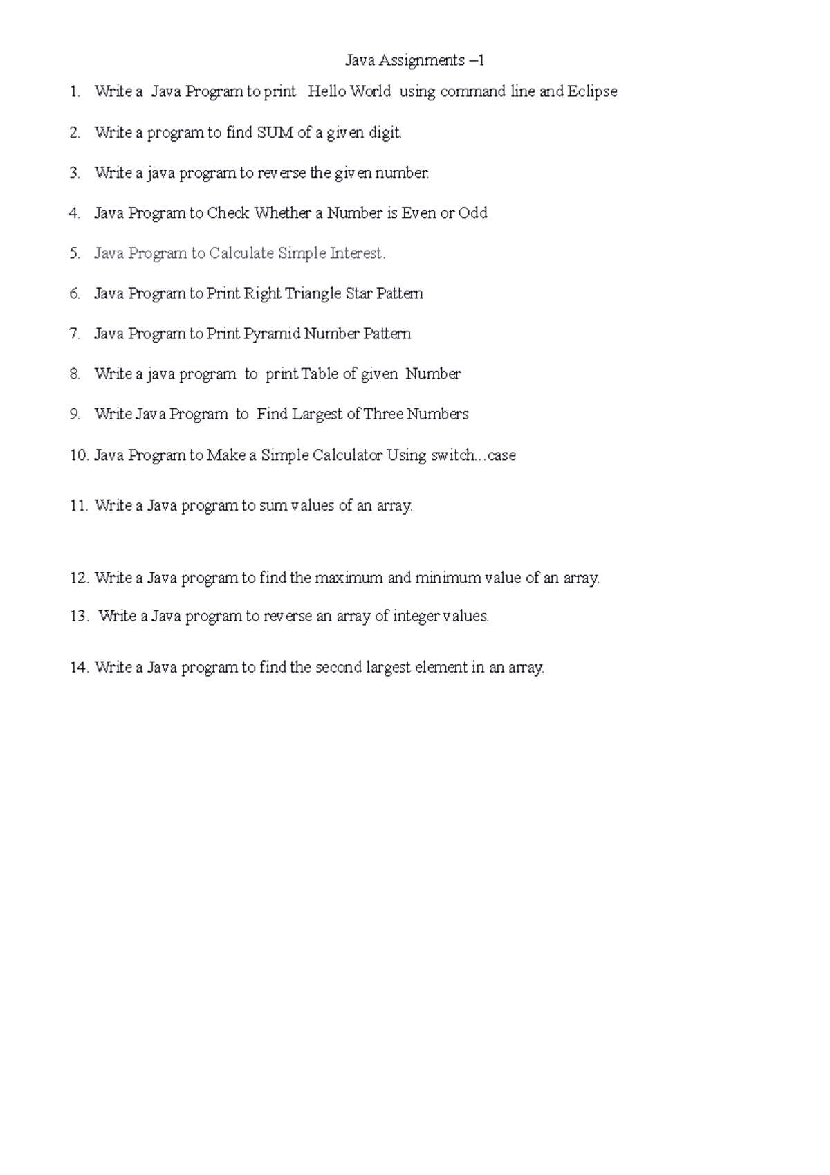 Assignment-1 - Java Assignments – Write a Java Program to print Hello ...