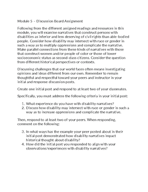 [Solved] What experience do you have with disability narratives Discuss ...