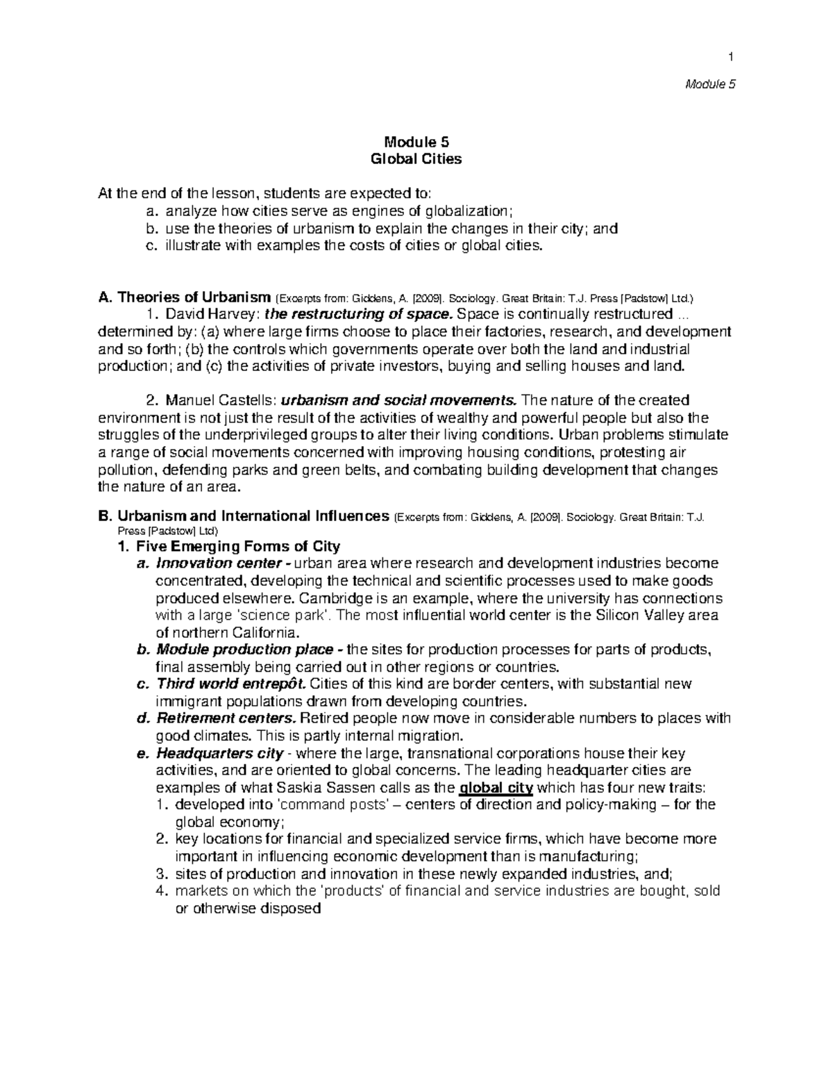 SOC SCI 103N Module 5 Global Cities - Module 5 Module 5 Global Cities ...