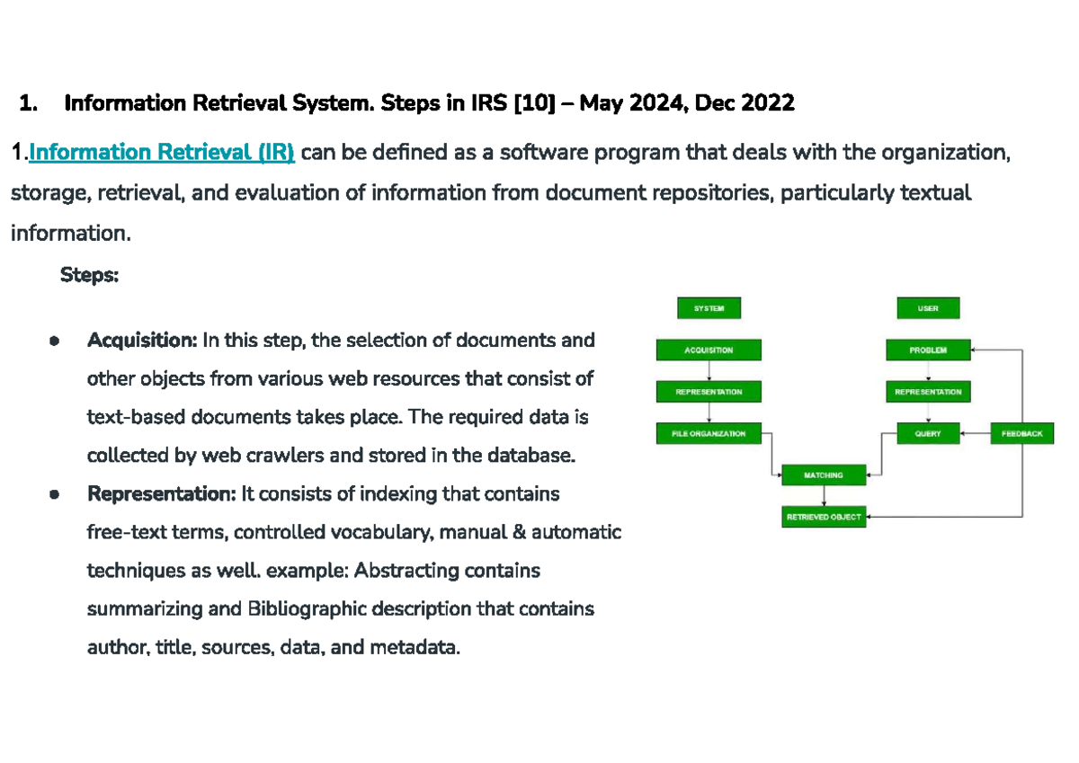 4 - information extraction - 1. Information Retrieval System. Steps in ...