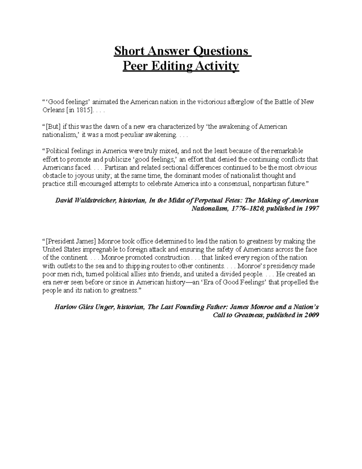 SAQ+Peer+Edit+Practice+3 - Short Answer Questions Peer Editing Activity ...