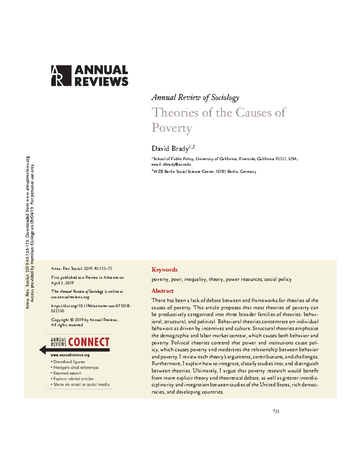 Theories of Poverty - soc 232 - Annual Review of Sociology Theories of ...