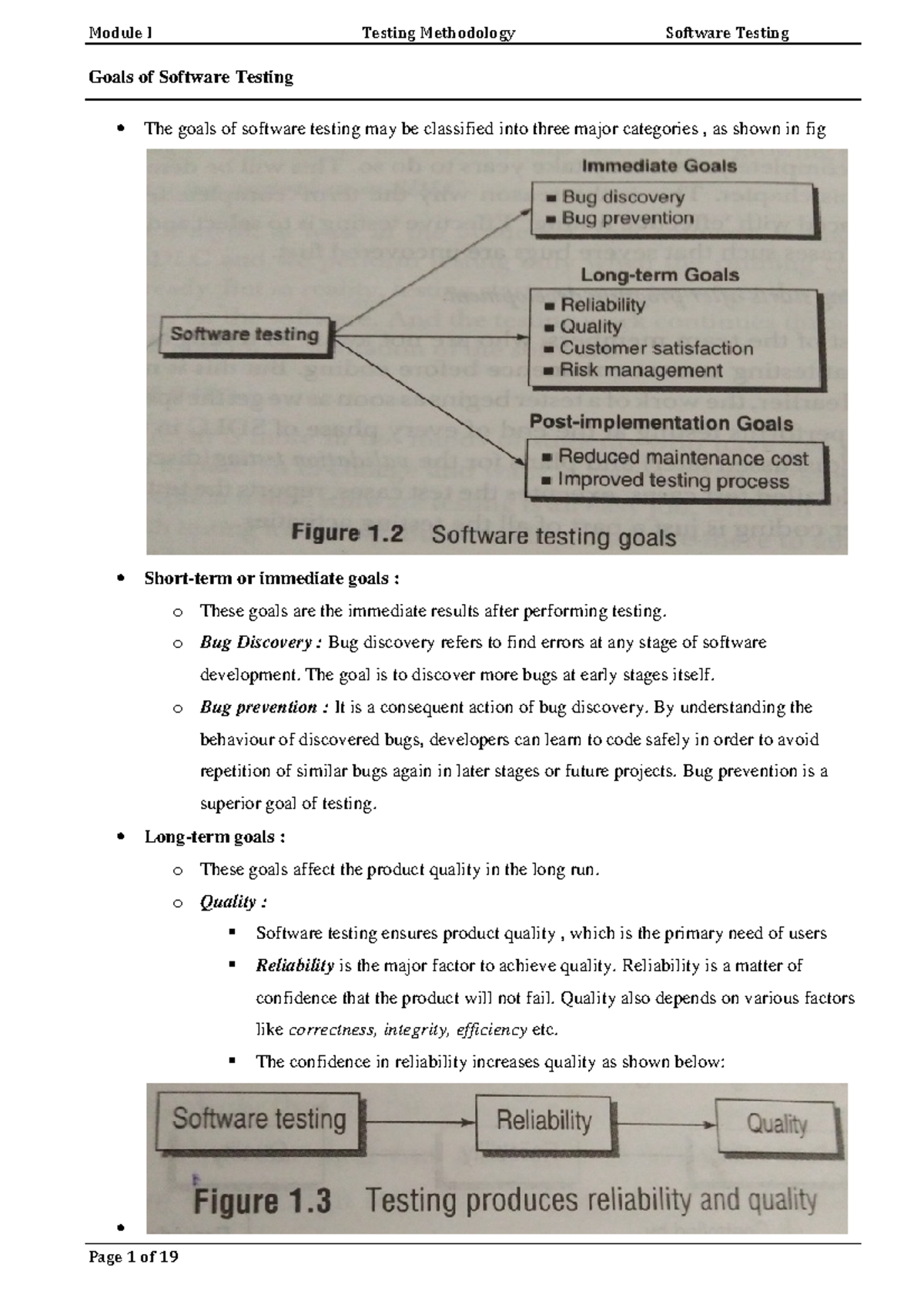 ST Module 1- Software Testing - Goals of Software Testing The goals of ...