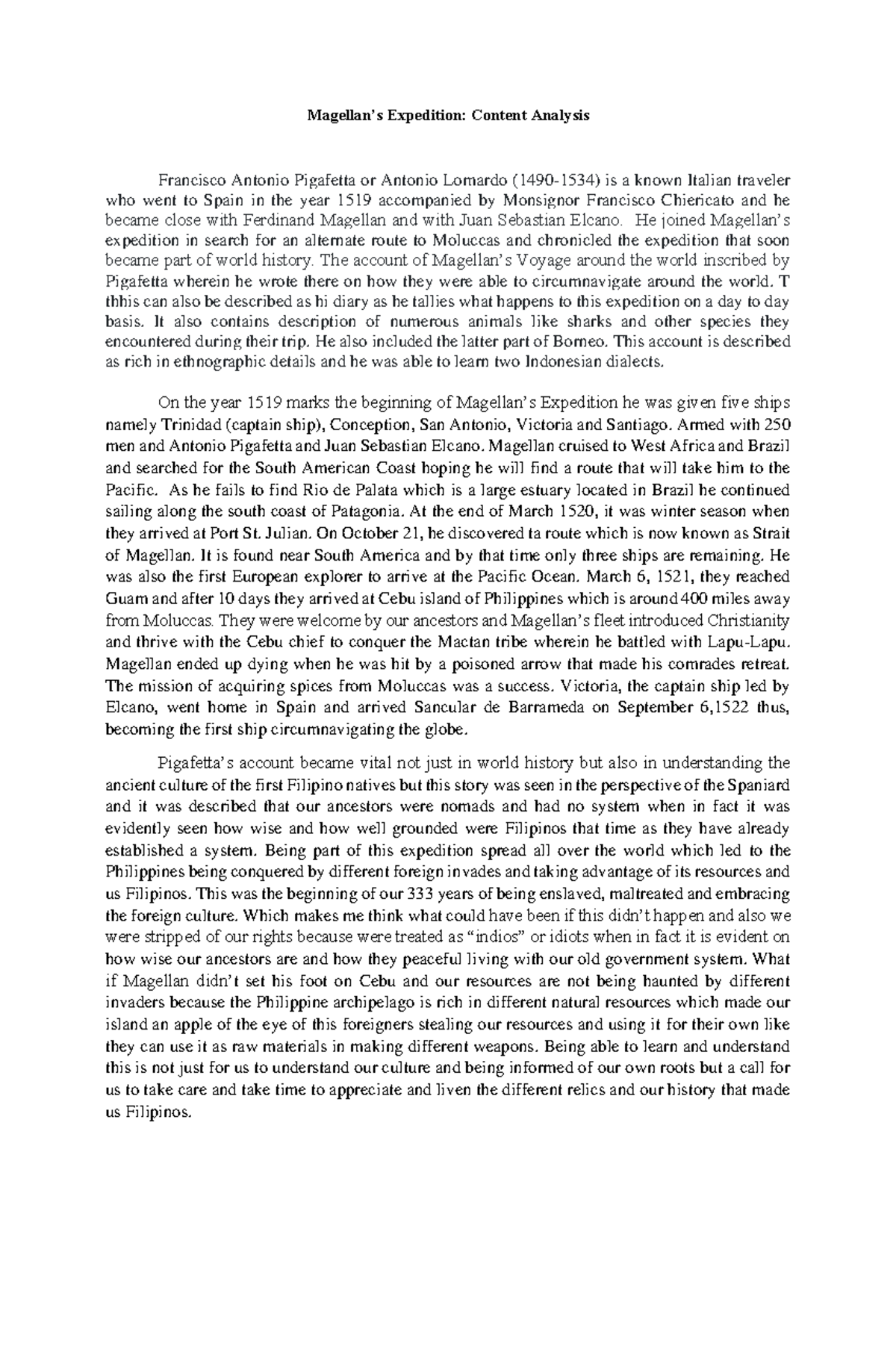 Magellan's Content Analysis - Magellan’s Expedition: Content Analysis ...