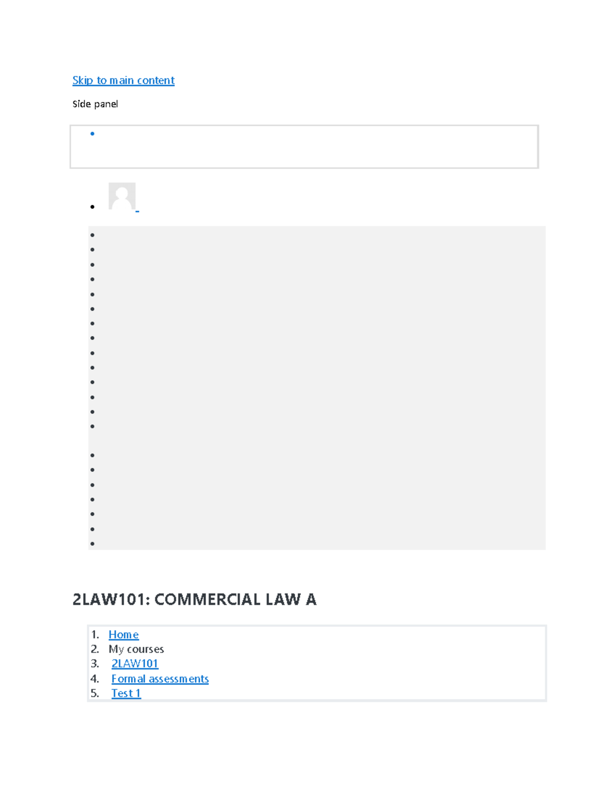 2LAW101 TEST 1 - Past quiz - Skip to main content Side panel