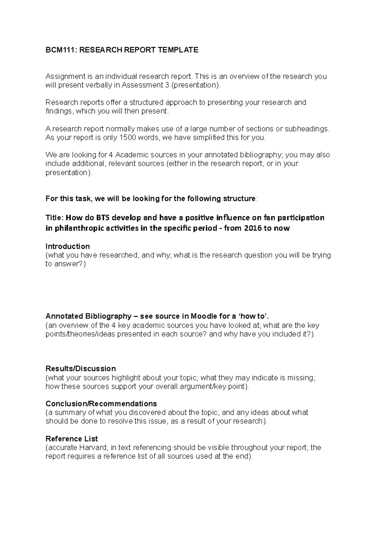 BCM111 A2 Research Report Template - BCM111: RESEARCH REPORT TEMPLATE ...