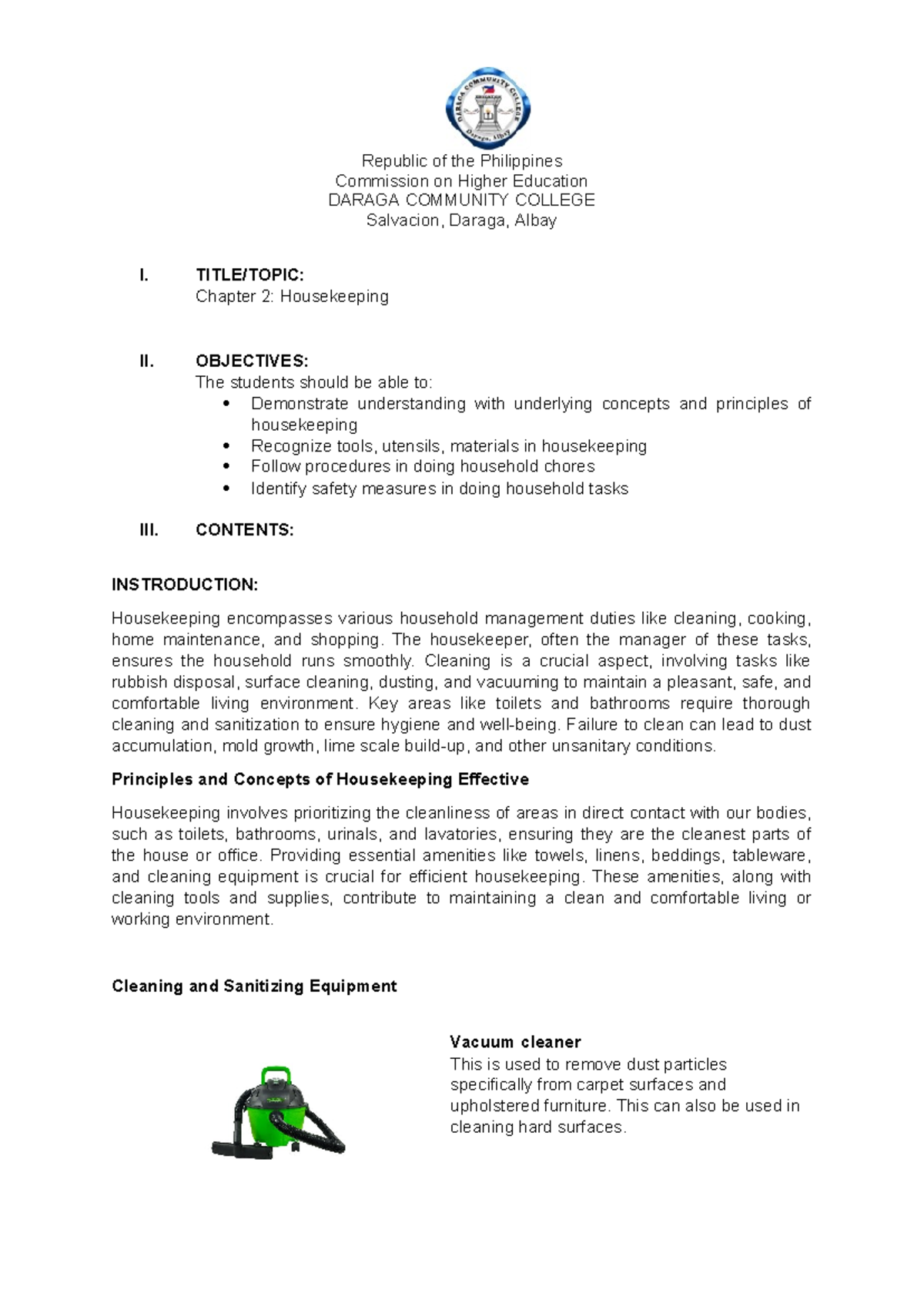 TLE- Chapter-2 - Lesson - Republic of the Philippines Commission on Higher Education DARAGA ...