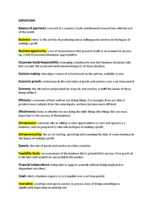 Year 11 Business Management Unit 1 Exam Revision Sheet - Year 11 ...