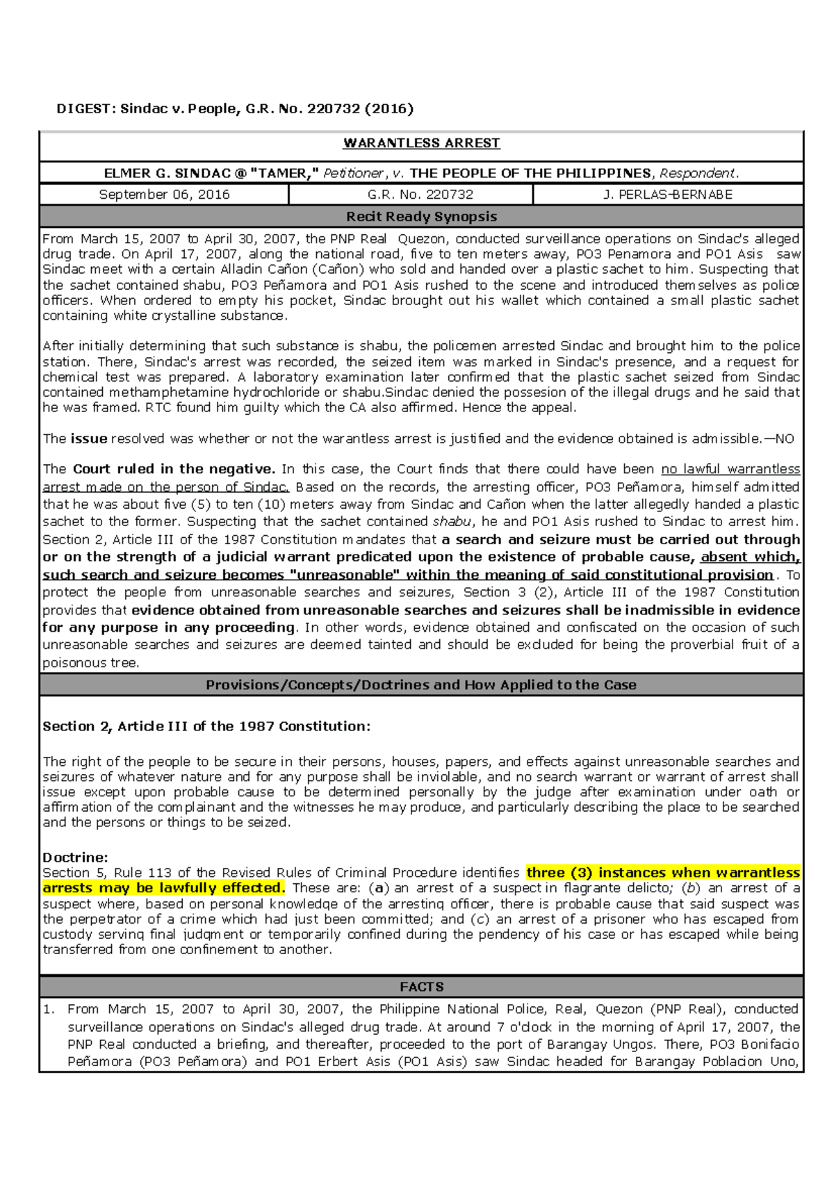 CASE 71 - Sindac v. People, G.R. No. 220732 (2016 ) - DIGEST: Sindac v. People, G. No. 220732 ...