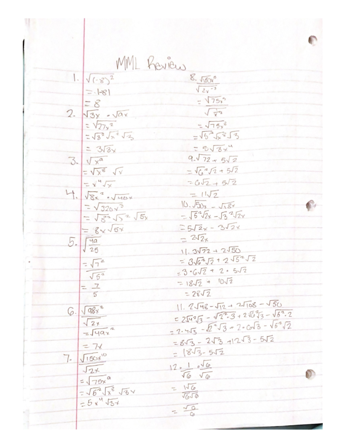 Mml review - algebra - MAC1140 - Studocu