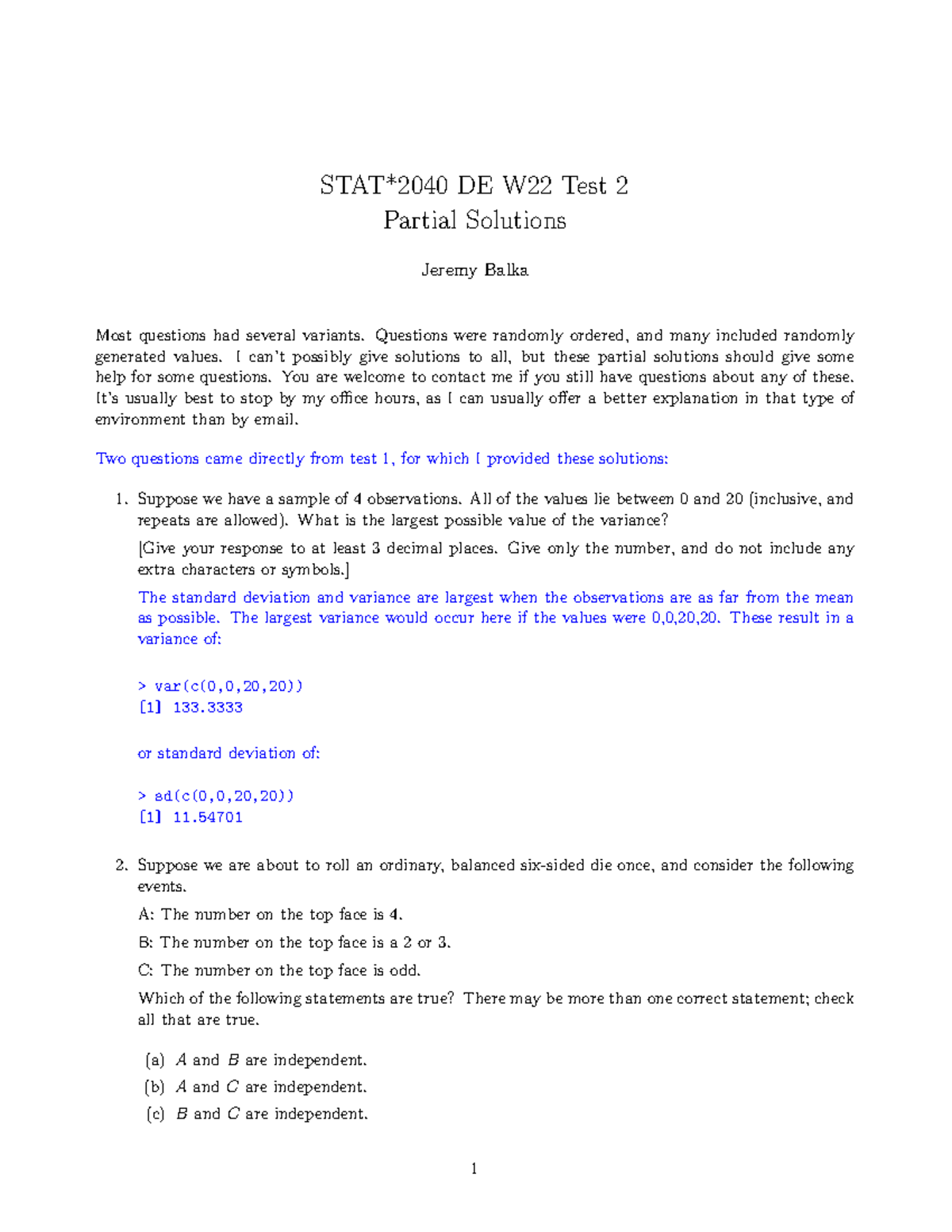 2040DE W22 T2 partialsolutions - STAT*2040 DE W22 Test 2 Partial ...