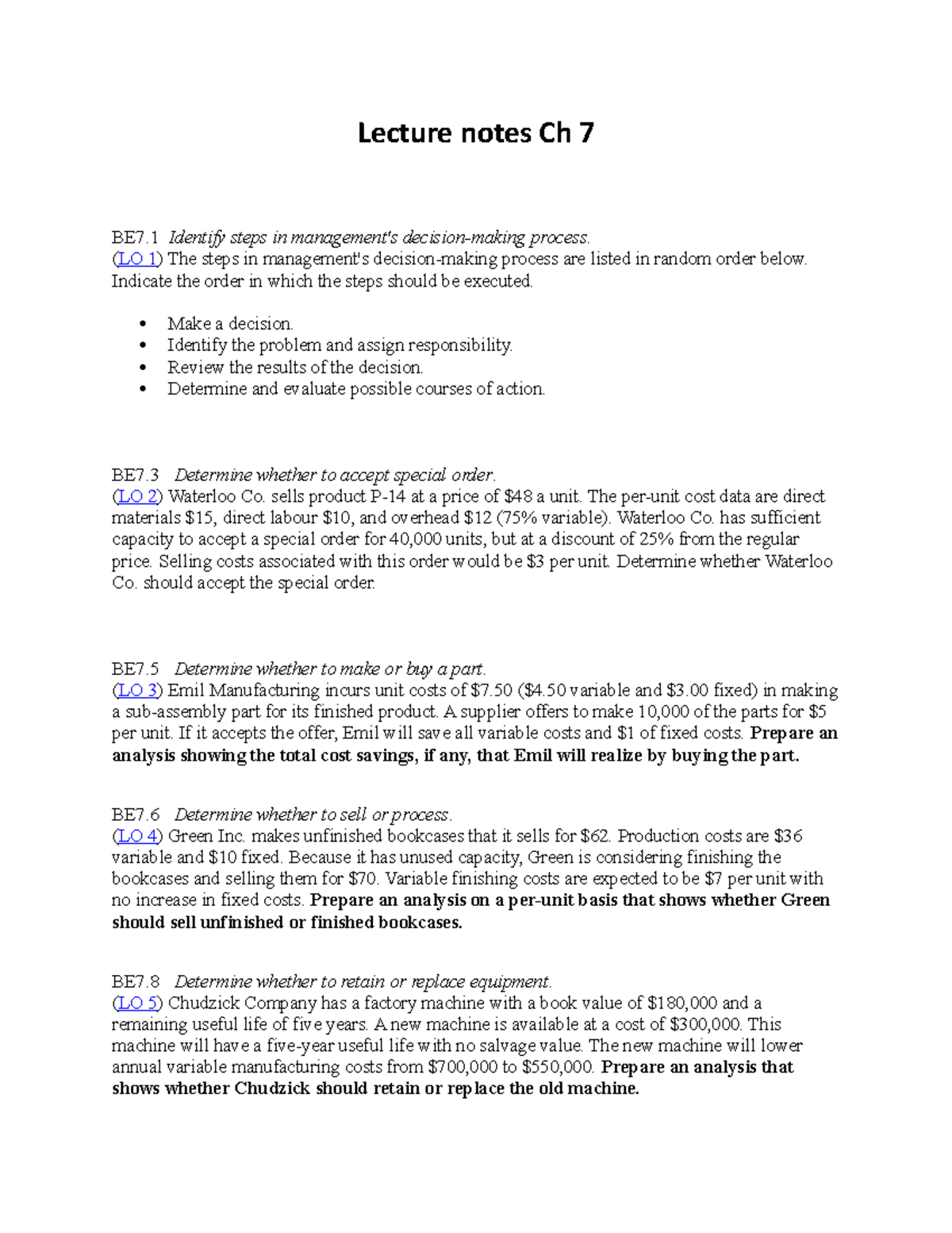 Lecture Notes - needed for the course - Lecture notes Ch 7 BE7 Identify ...