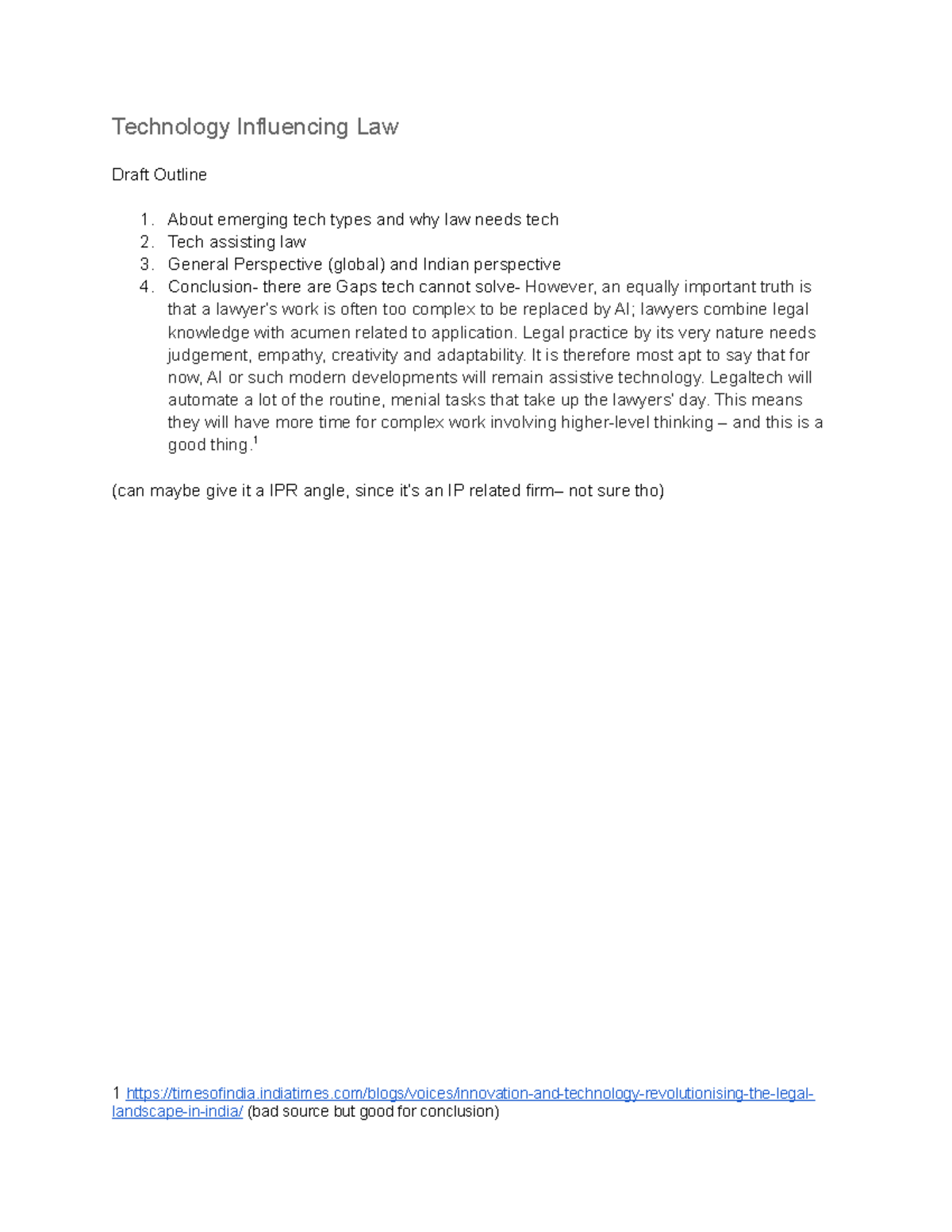 Technology Influencing Law - Technology Influencing Law Draft Outline ...