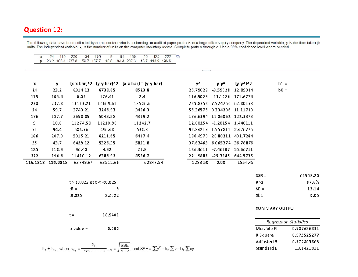 Homework 5 - Question 12 Answers - STAT1014 - George Brown College ...
