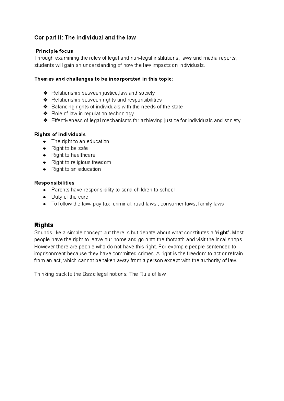 The individual and the law - Cor part ll: The individual and the law ...