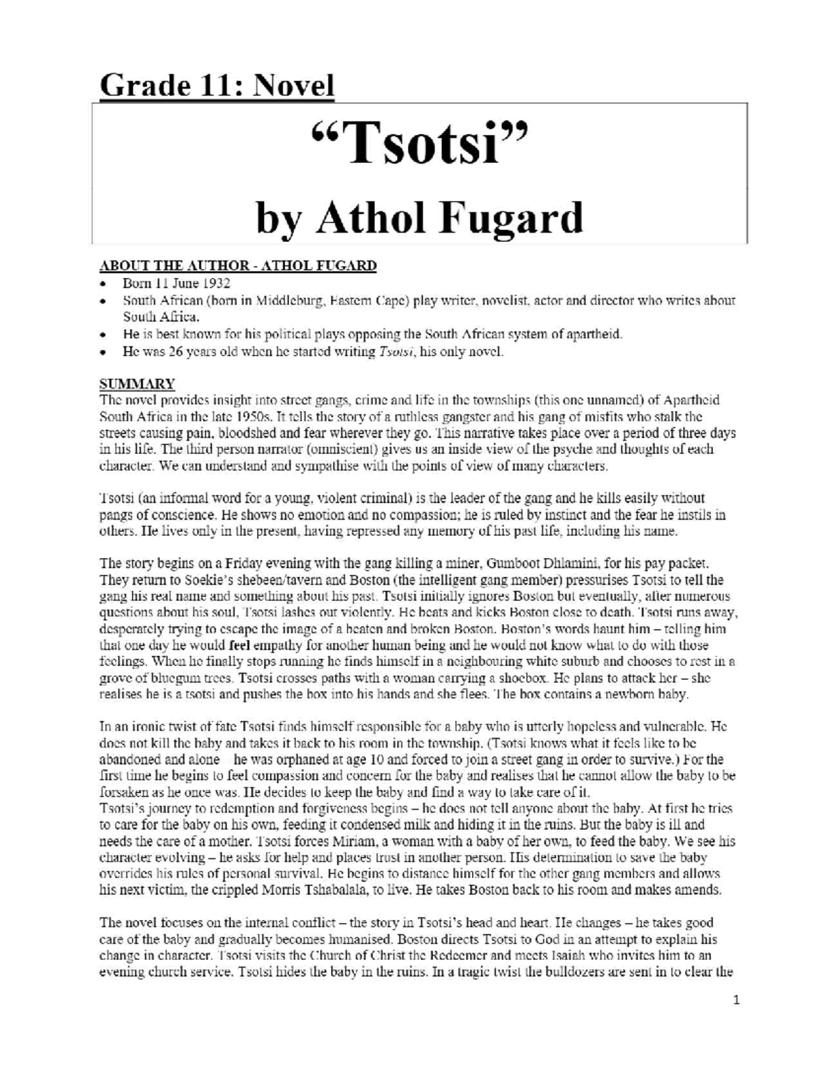 Tsotsi notes - ENG2602 - Studocu