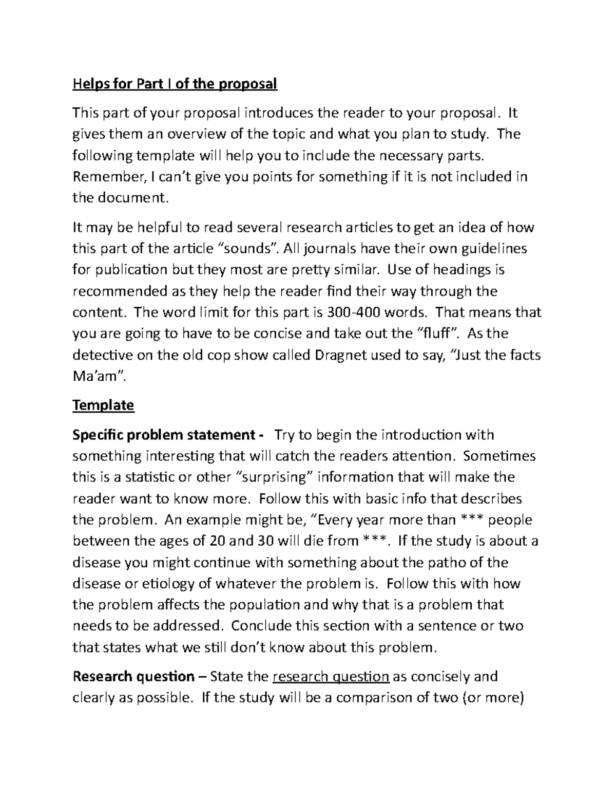 Part 1 Nursing research proposal guide - Helps for Part I of the ...