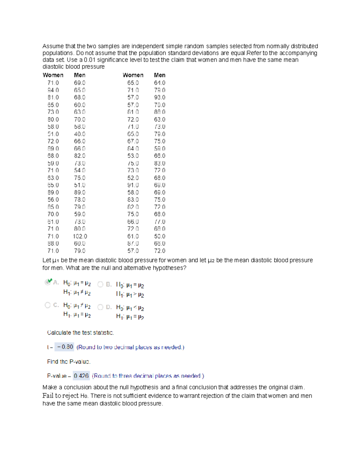 HW Section 11 - Teach by Prof.Weidong Chen - Assume that the two samples are independent simple ...