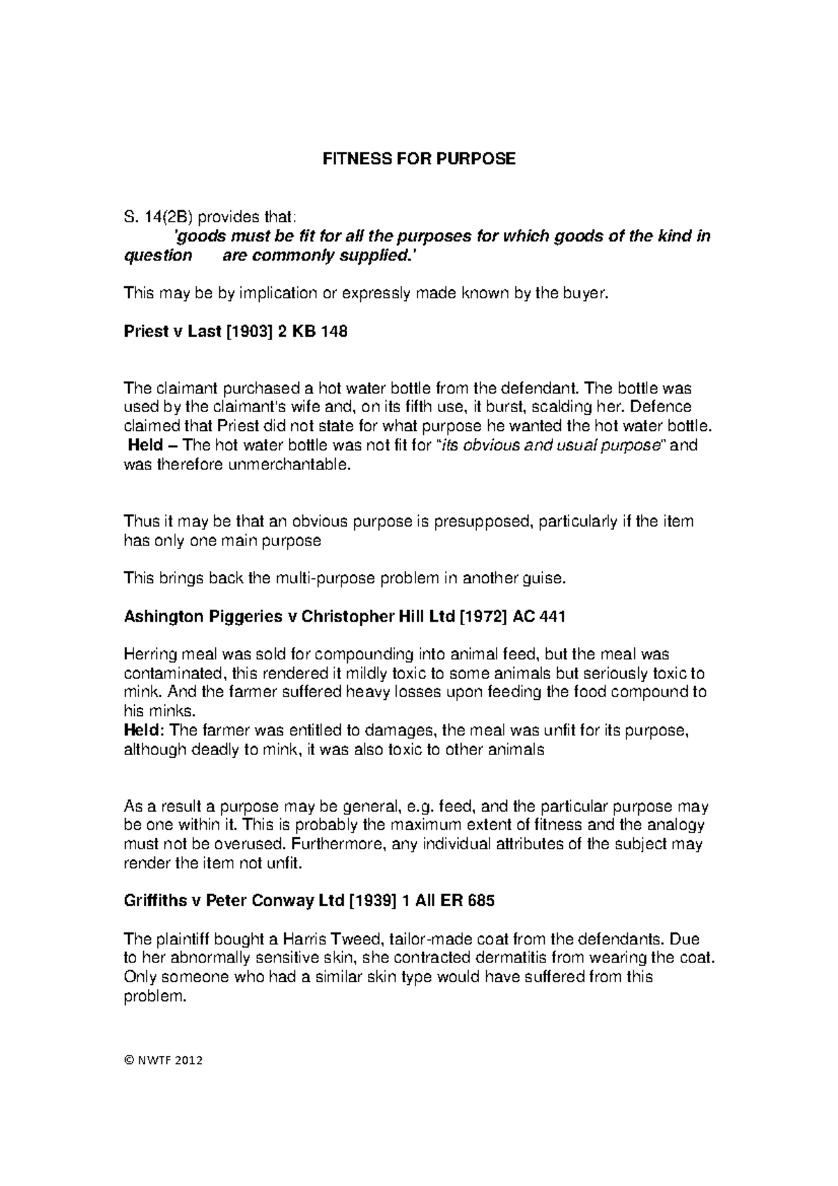 SOG sect 14 fitness for purpose - FITNESS FOR PURPOSE S. 14(2B ...