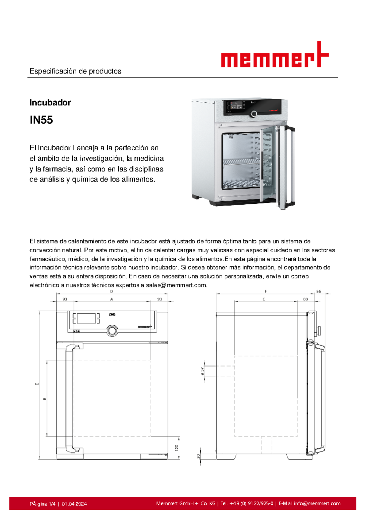 DS Memmert Incubador IN55 ES - Memmert GmbH + Co. KG | Tel. +49 (0 ...