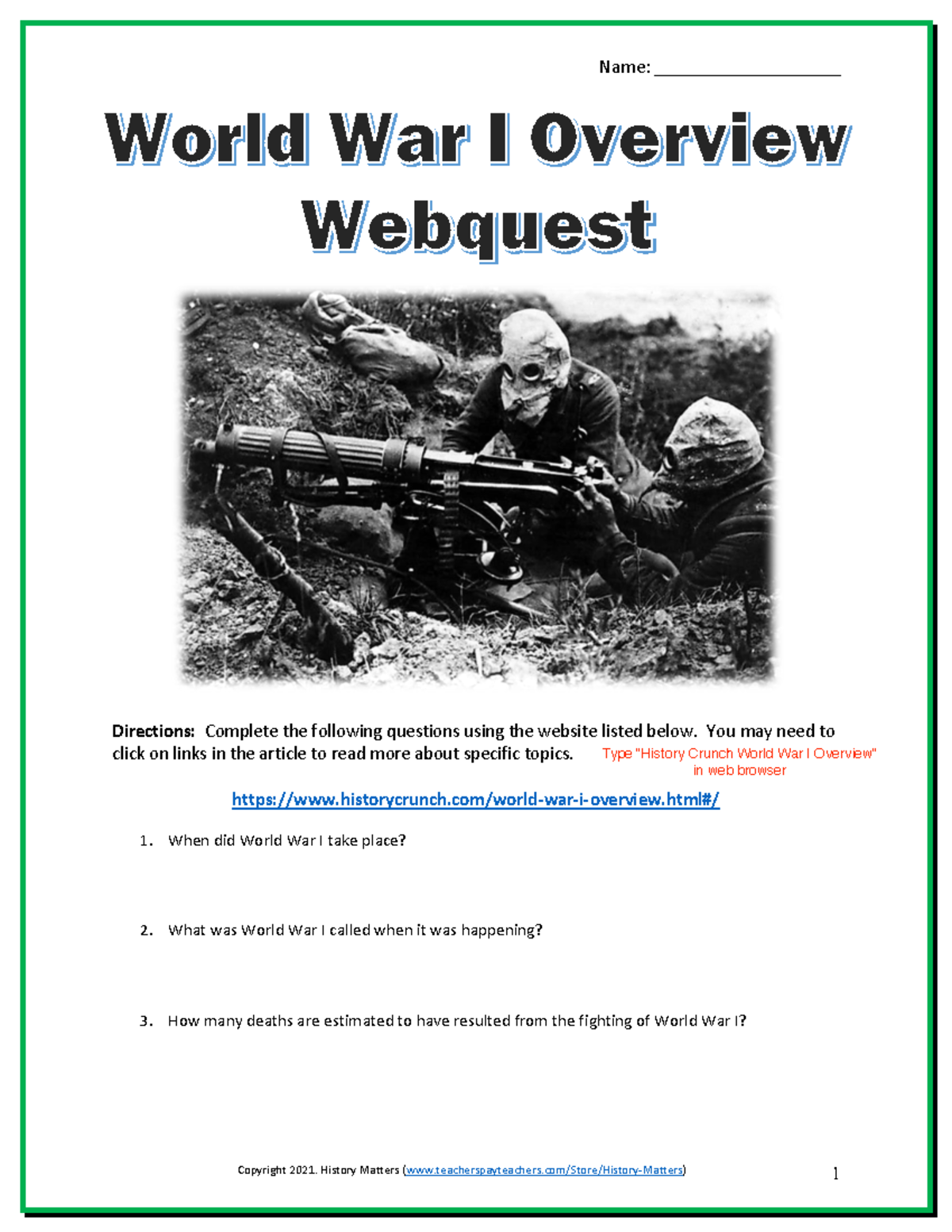 Annotated-World%20War%20I%20Overview%20Webquest - Directions: Complete ...