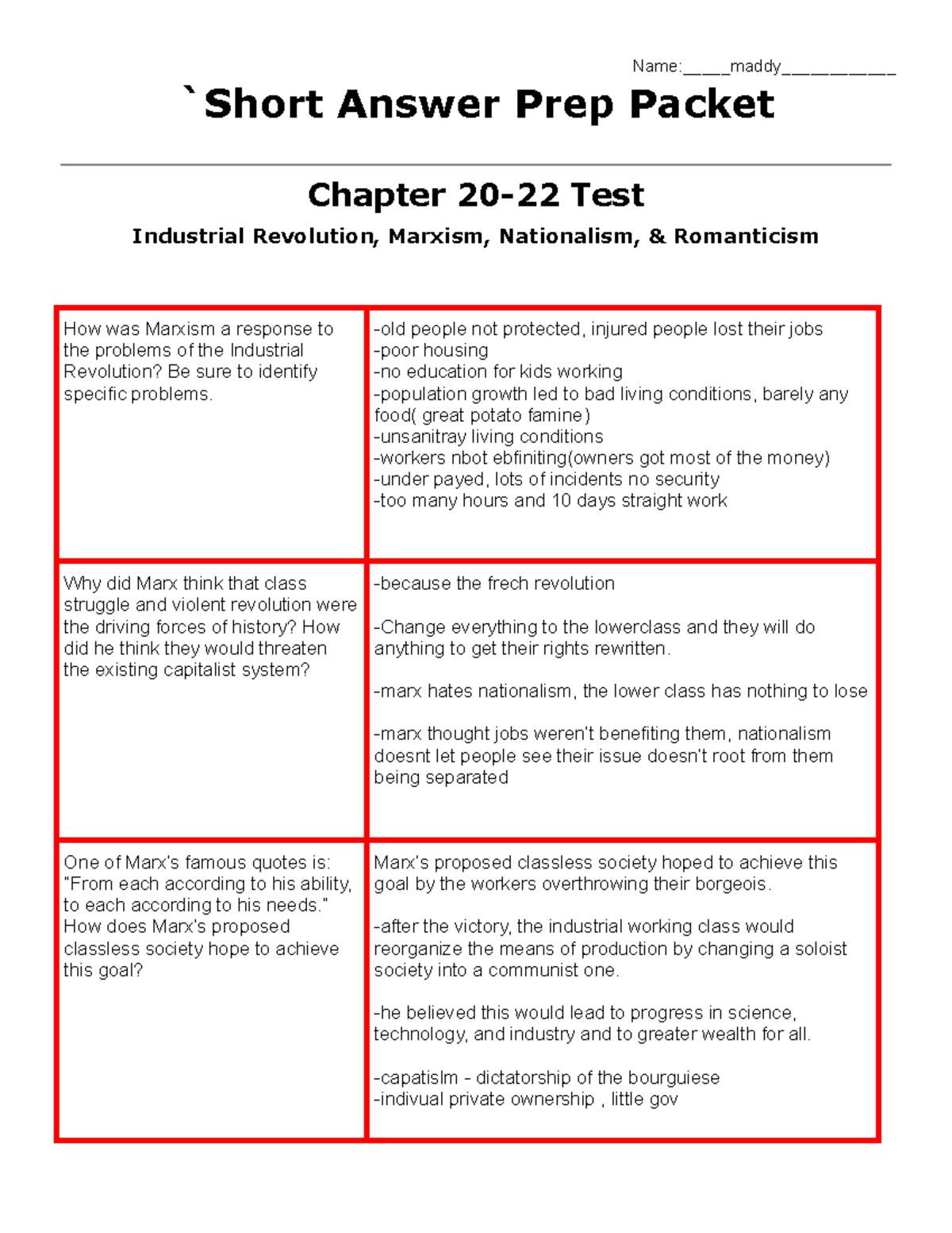 Industrial Revolution prep packet - Name:maddy_______ `Short Answer ...