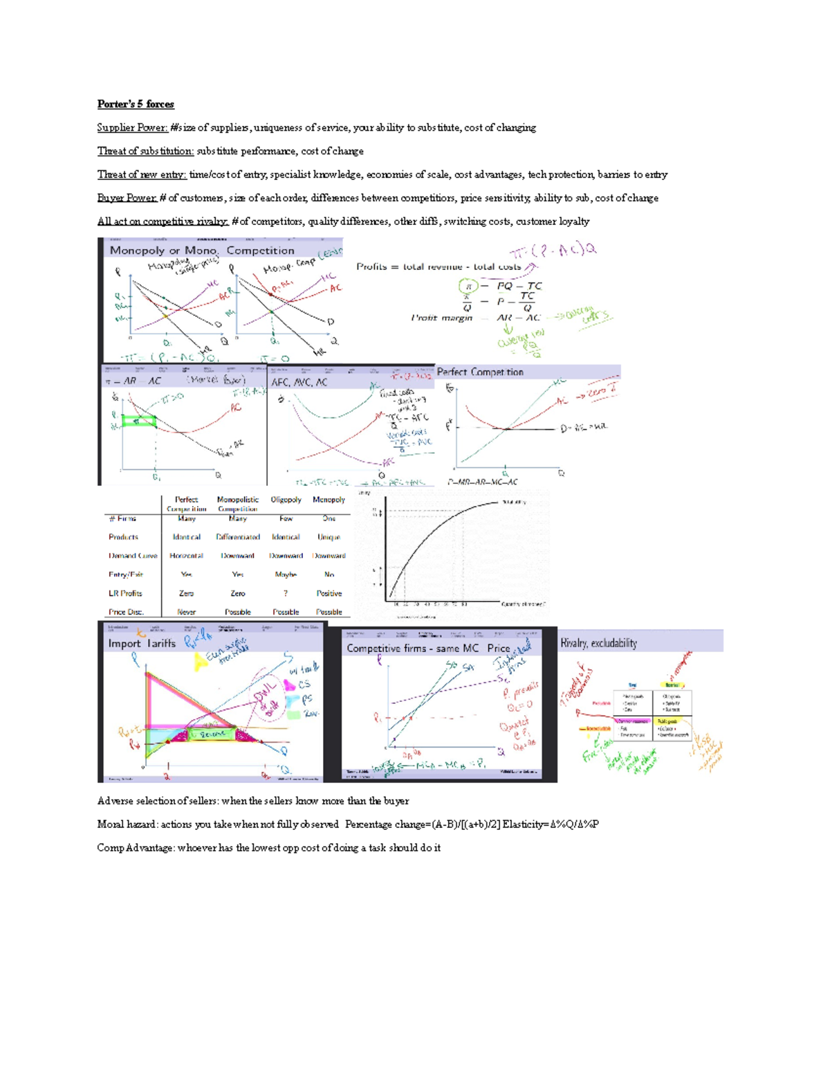 EC120 cheat sheet - Porter’s 5 forces Supplier Power: #/size of suppliers, uniqueness of service ...
