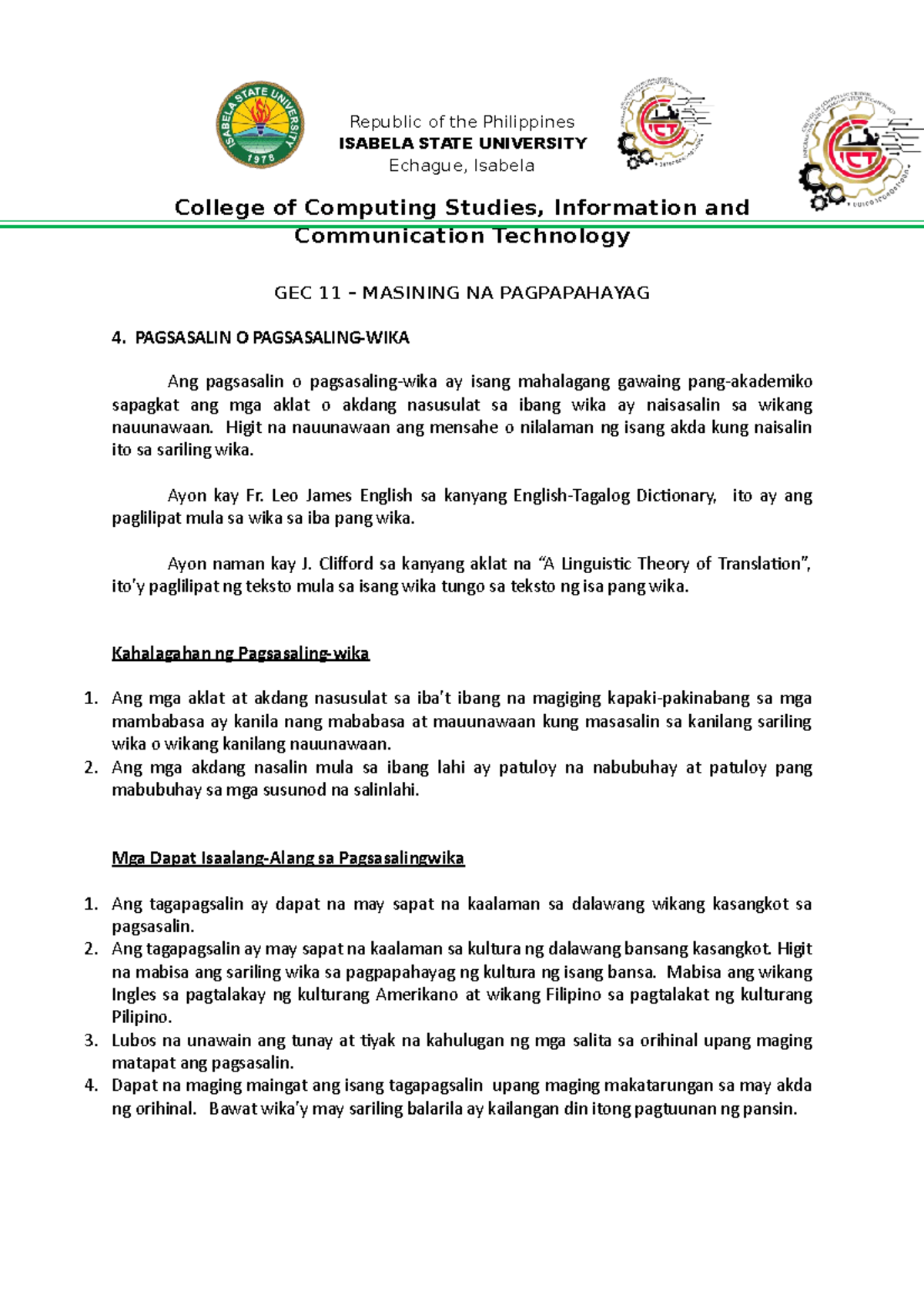 GEC-11-Readings - Masining na pagpapahayag - Republic of the Philippines ISABELA STATE ...