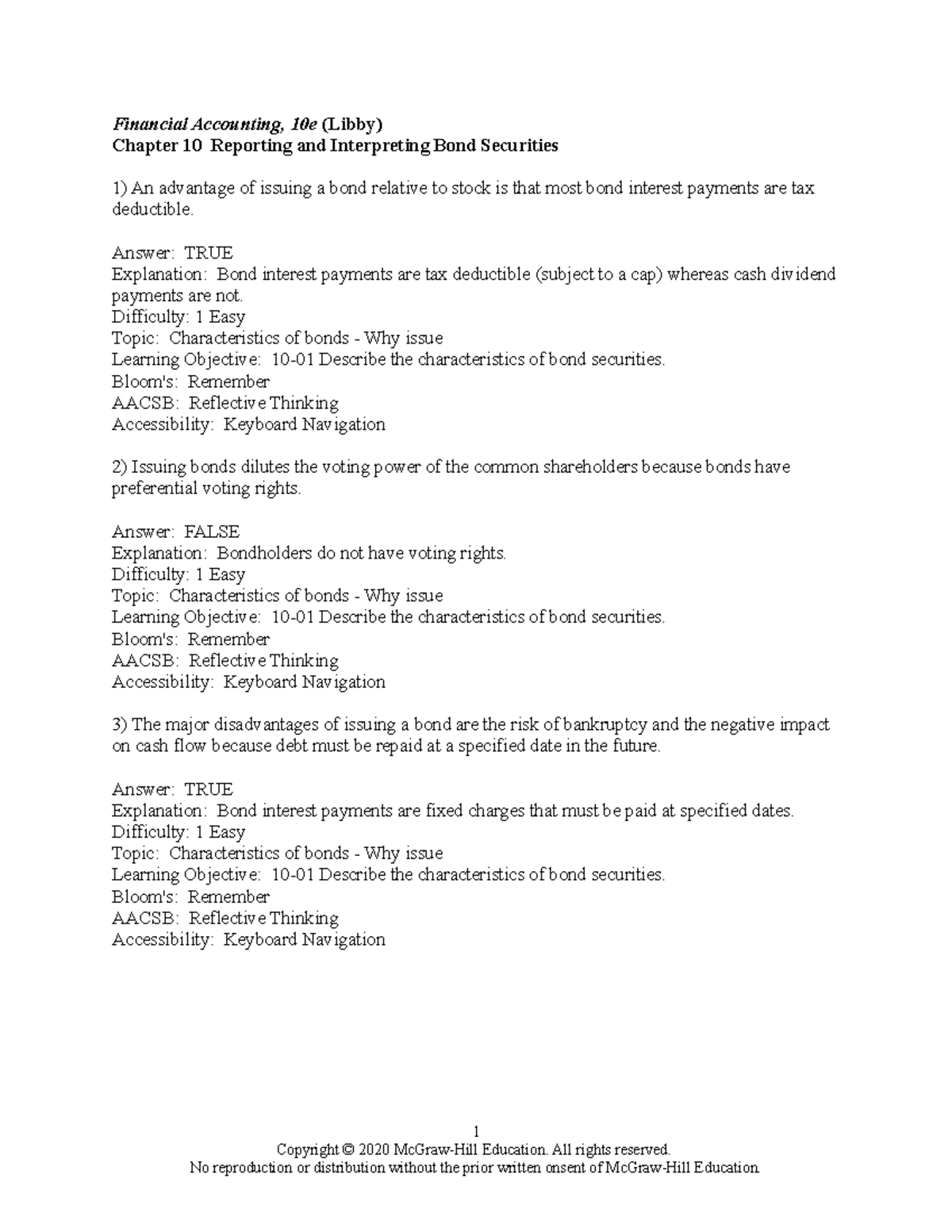 Test Bank Ch 10 Financial Accounting 10e Libby Chapter 10