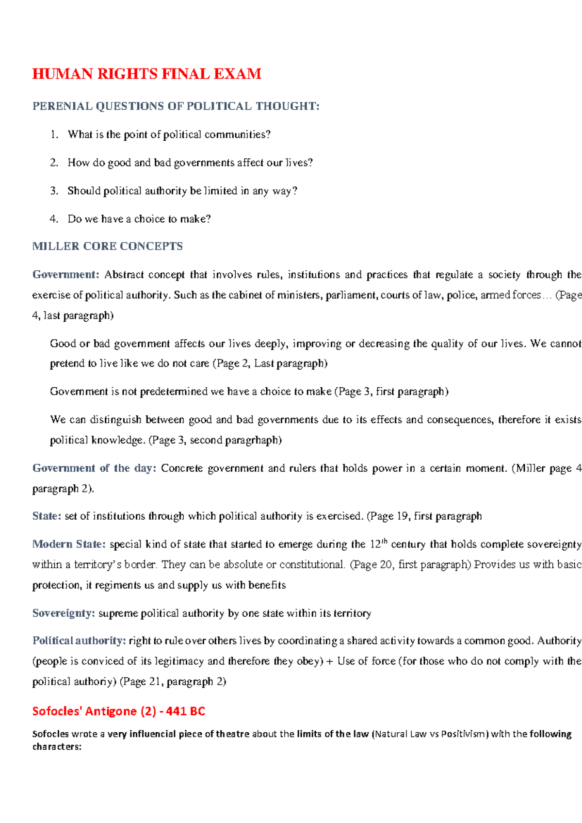 Human Rights Final EXAM - HUMAN RIGHTS FINAL EXAM PERENIAL QUESTIONS OF POLITICAL THOUGHT: 1 ...