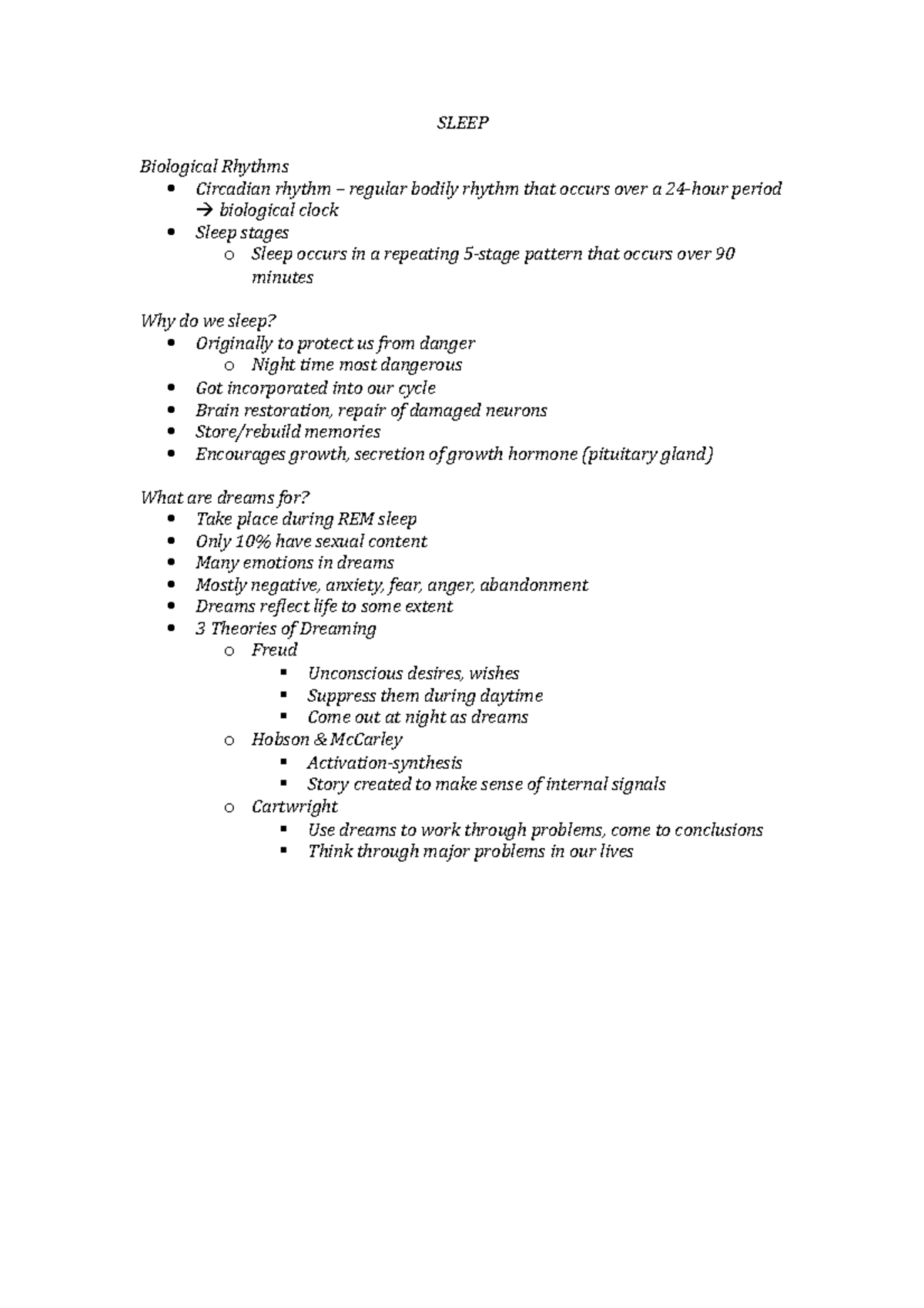 Psych 101 Sleep notes - SLEEP Biological Rhythms Circadian rhythm ...