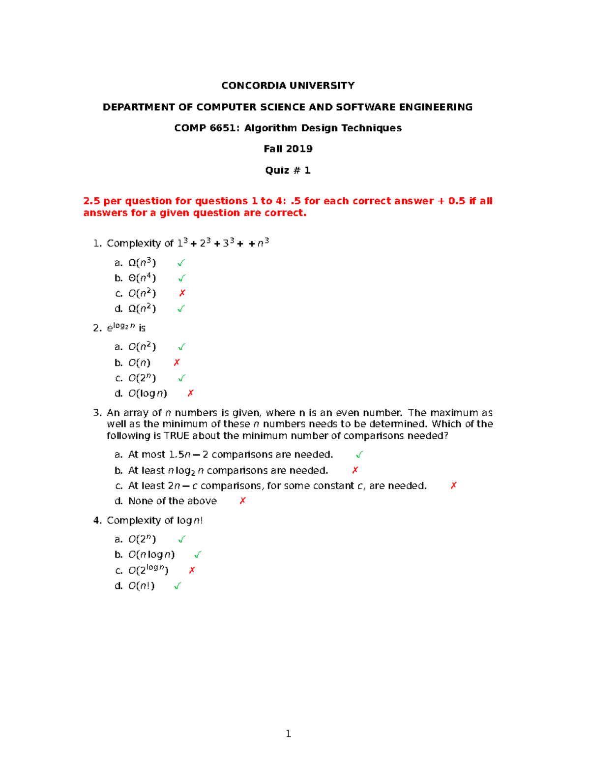 Quiz1 Fall 2019 Quizzes And Practice Material For Data Structures And Algorithms 2019 Year