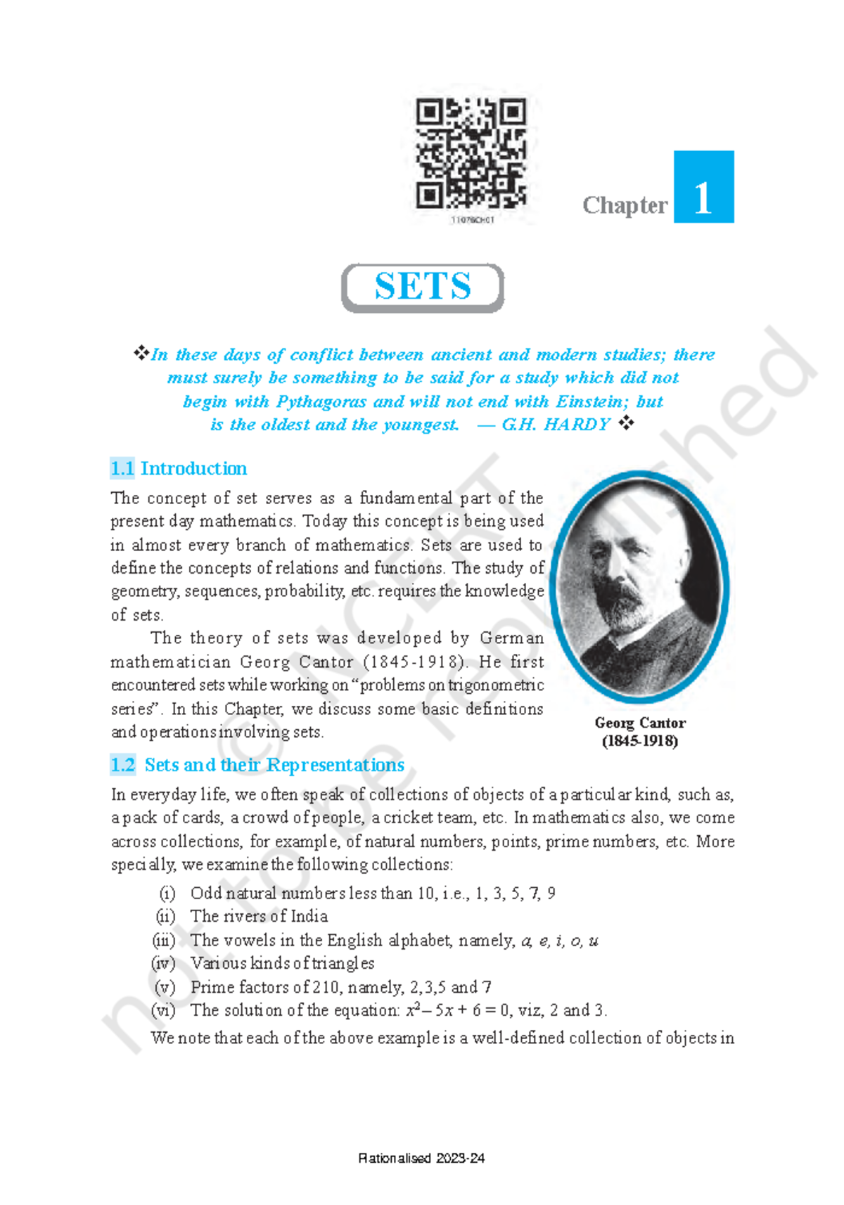 CBSC 10th chap-1 Sets - chap-1 text - Chapter 1 SETS Georg Cantor (1845 ...